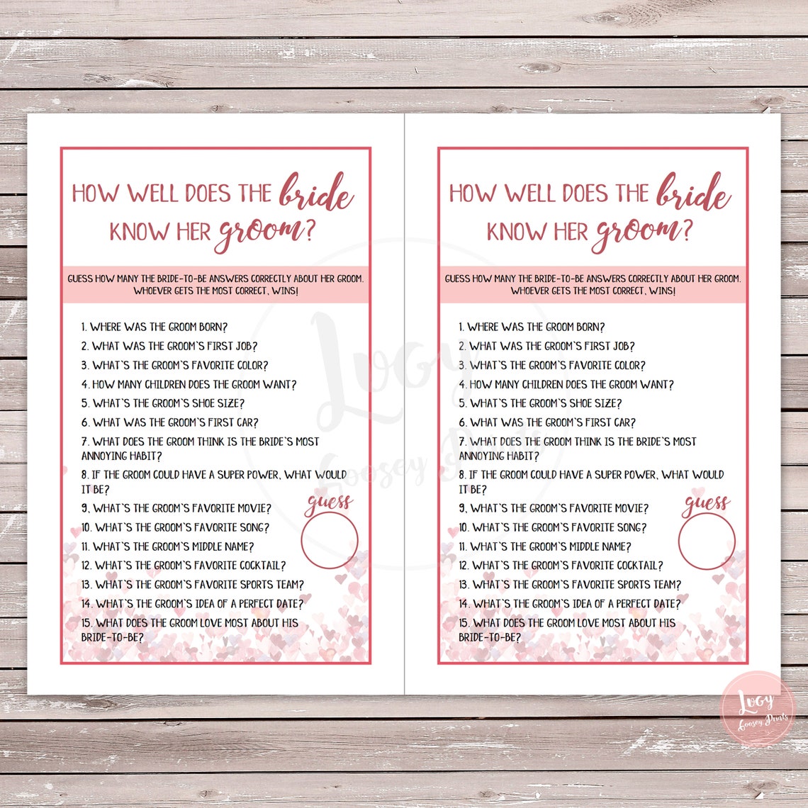 How Well Does the Bride Know the Groom? - Instant Download - Printable ...