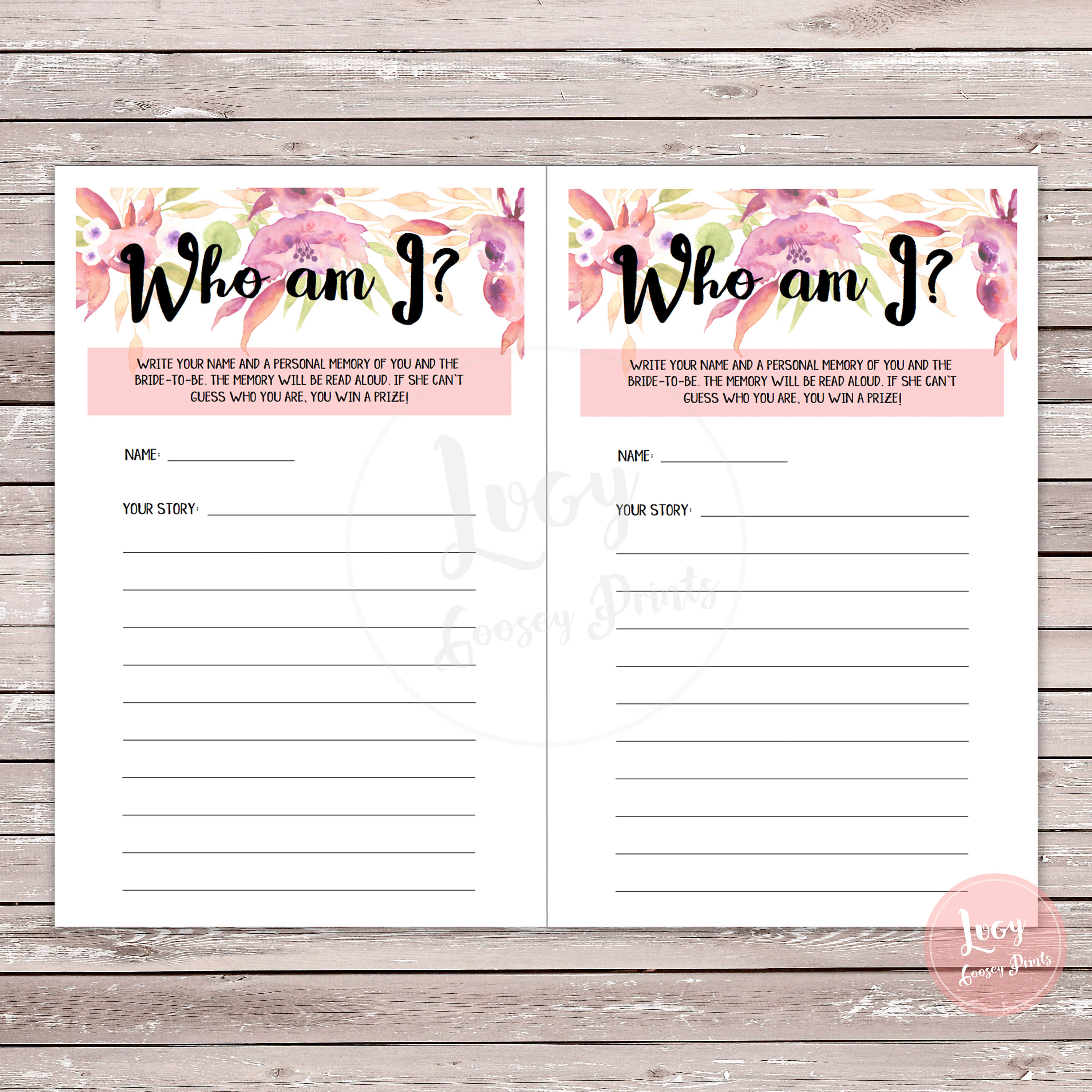 Who Am I? - Printable Game - Instant Download - Bachelorette Party ...
