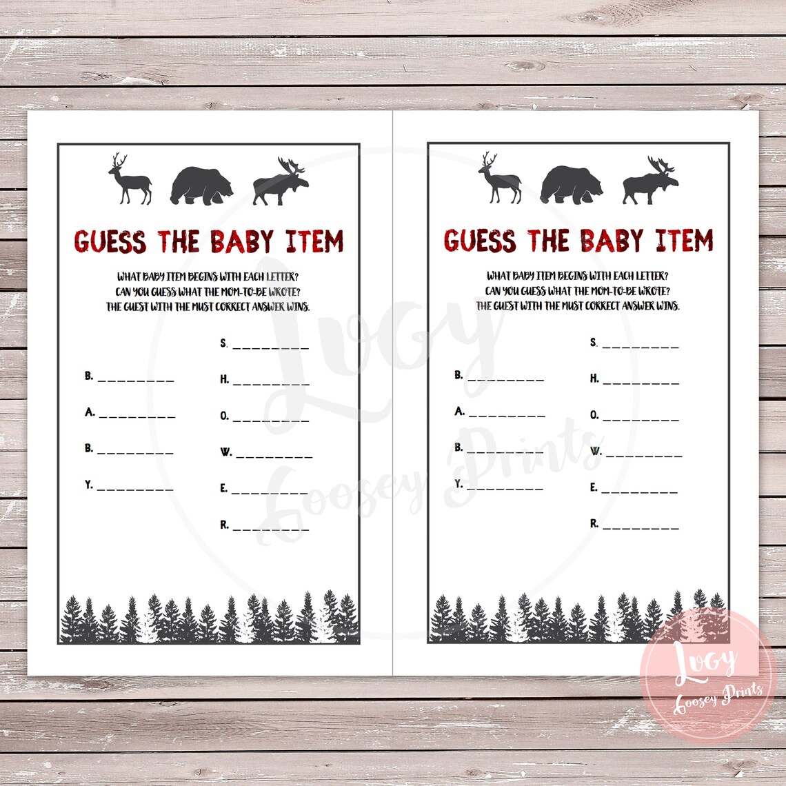 Guess the Baby Item Baby Shower Game - Instant Download - Woodland ...