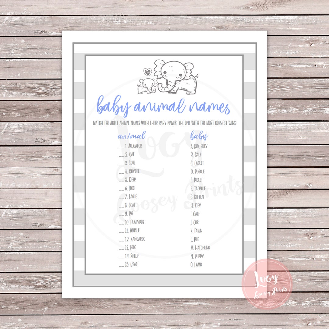 Baby Animal Name Matching Game, Instant Download, Printable Games, Baby ...