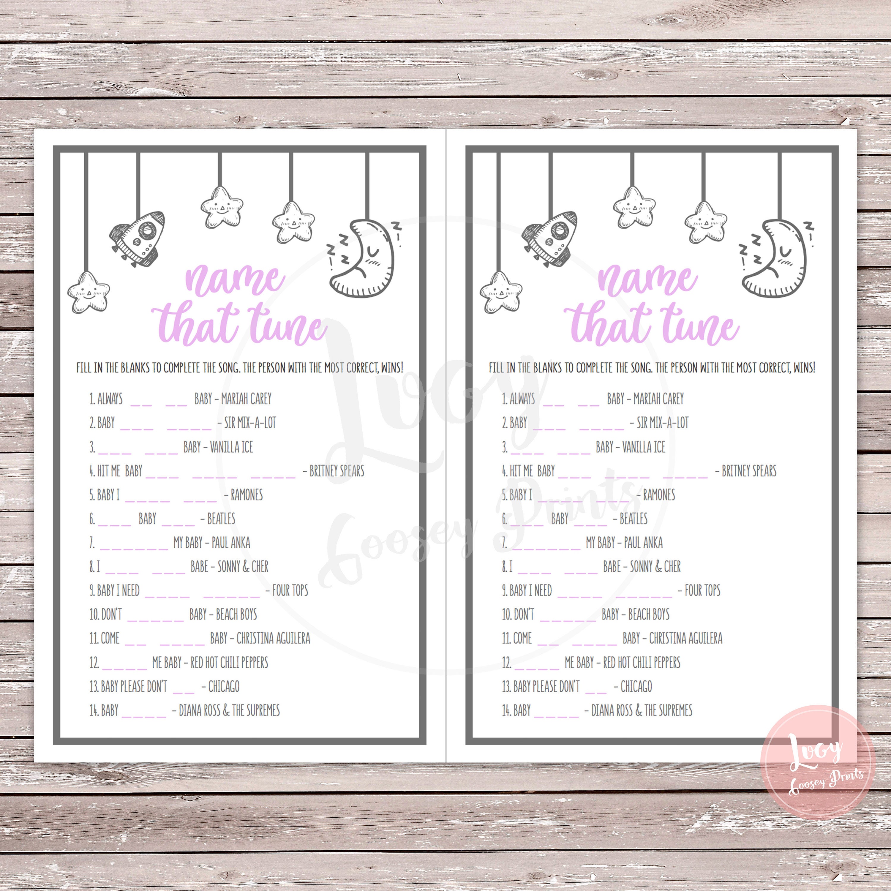 Name That Tune Printable Game - Instant Download - Baby Shower ...
