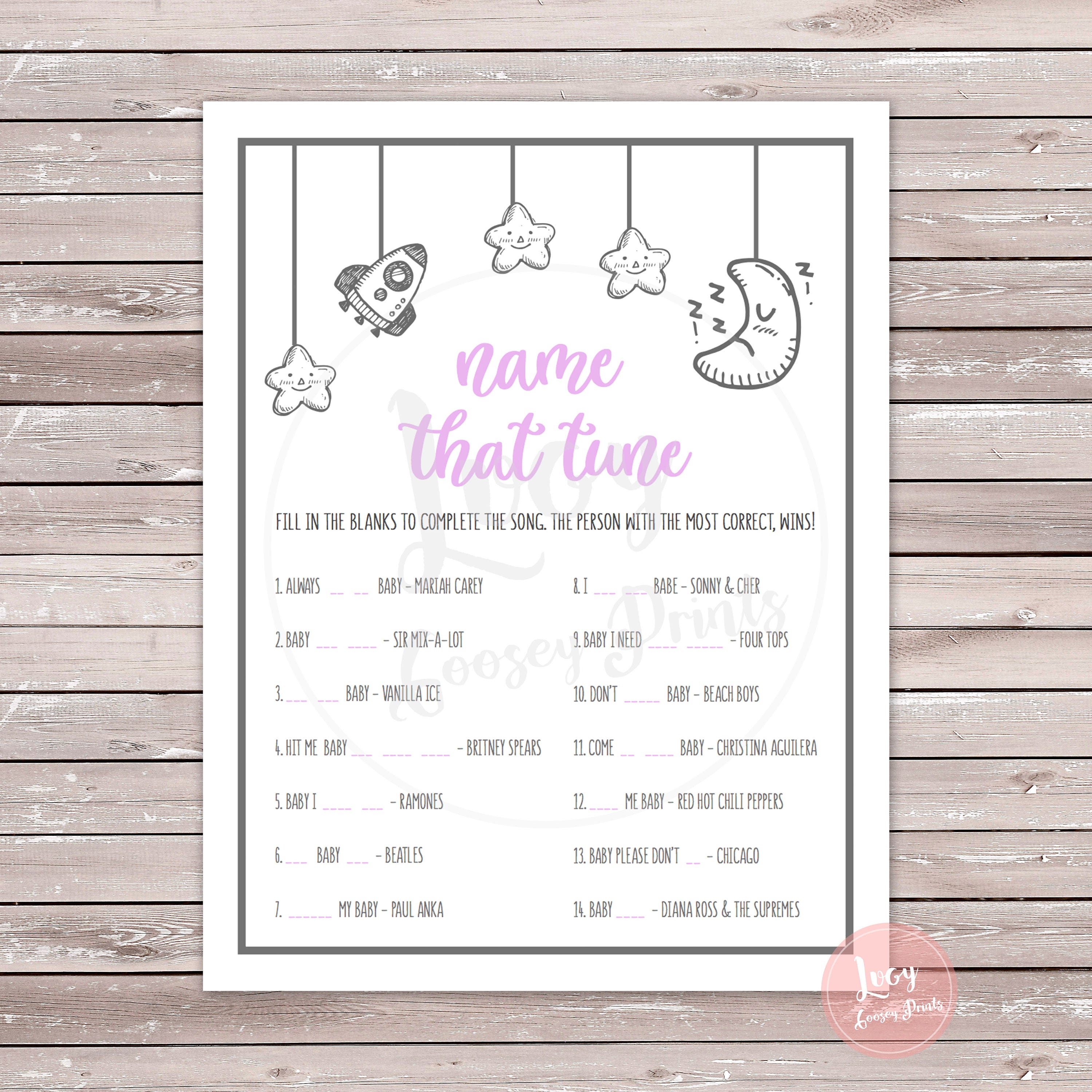 Name That Tune Printable Game - Instant Download - Baby Shower ...