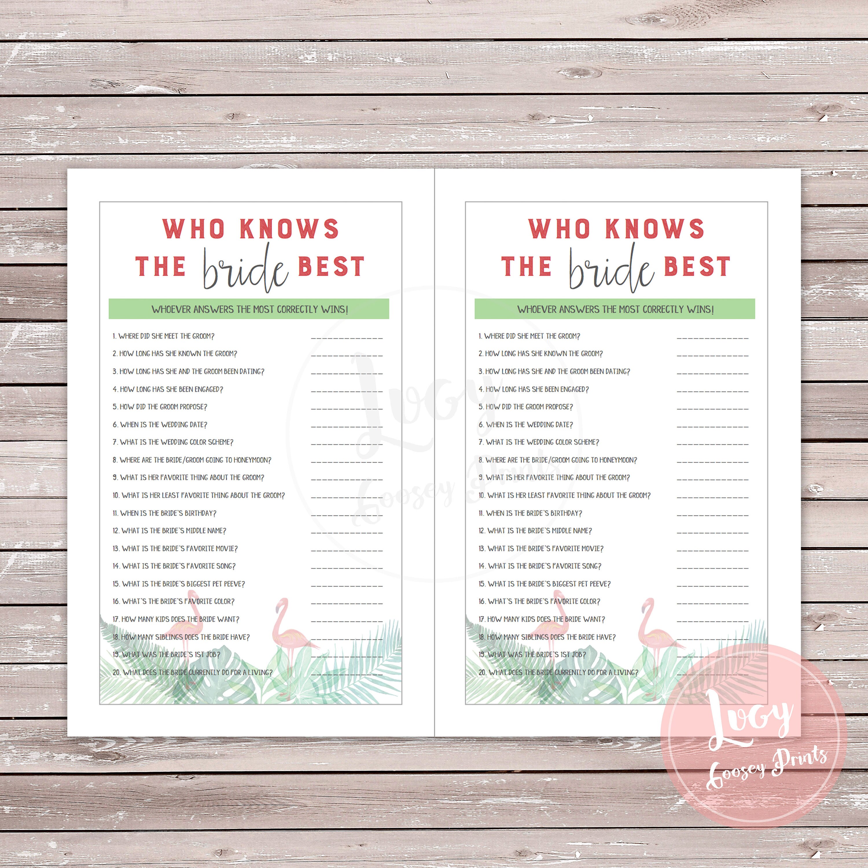 Who Knows the Bride Best, Bridal Shower / Wedding Shower / Bachelorette ...