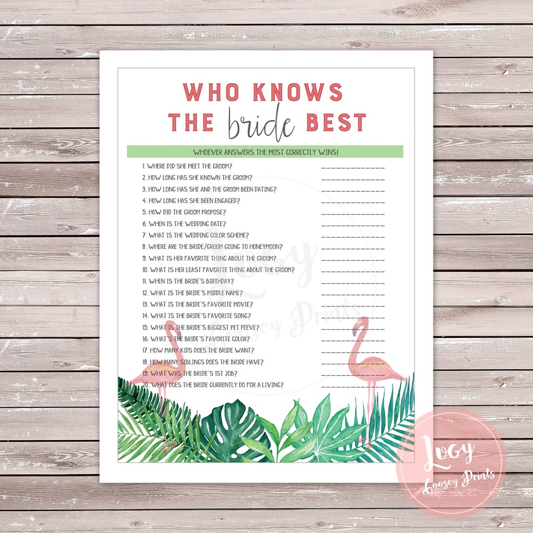 Who Knows the Bride Best, Bridal Shower / Wedding Shower / Bachelorette ...