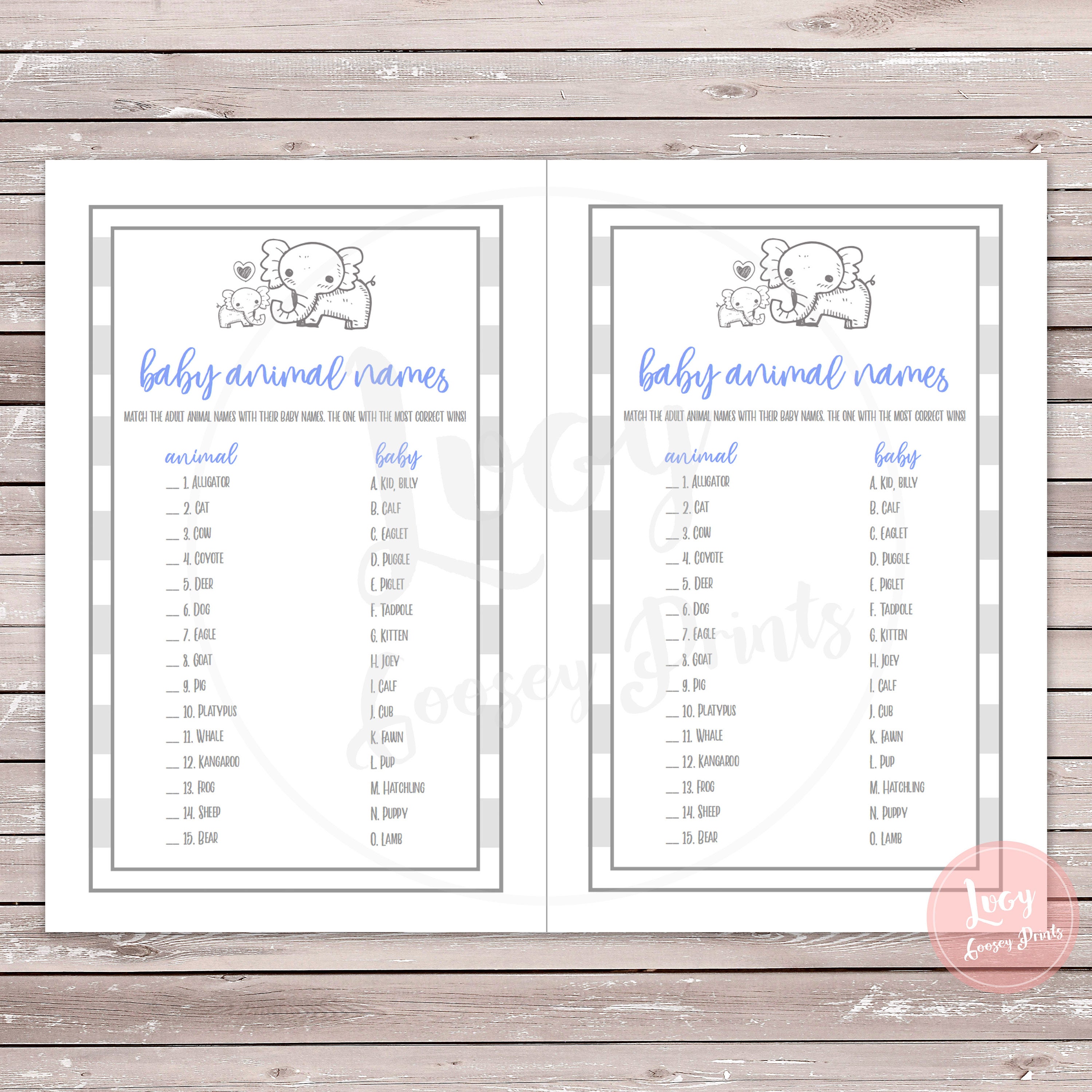 Baby Animal Name Matching Game, Instant Download, Printable Games, Baby ...