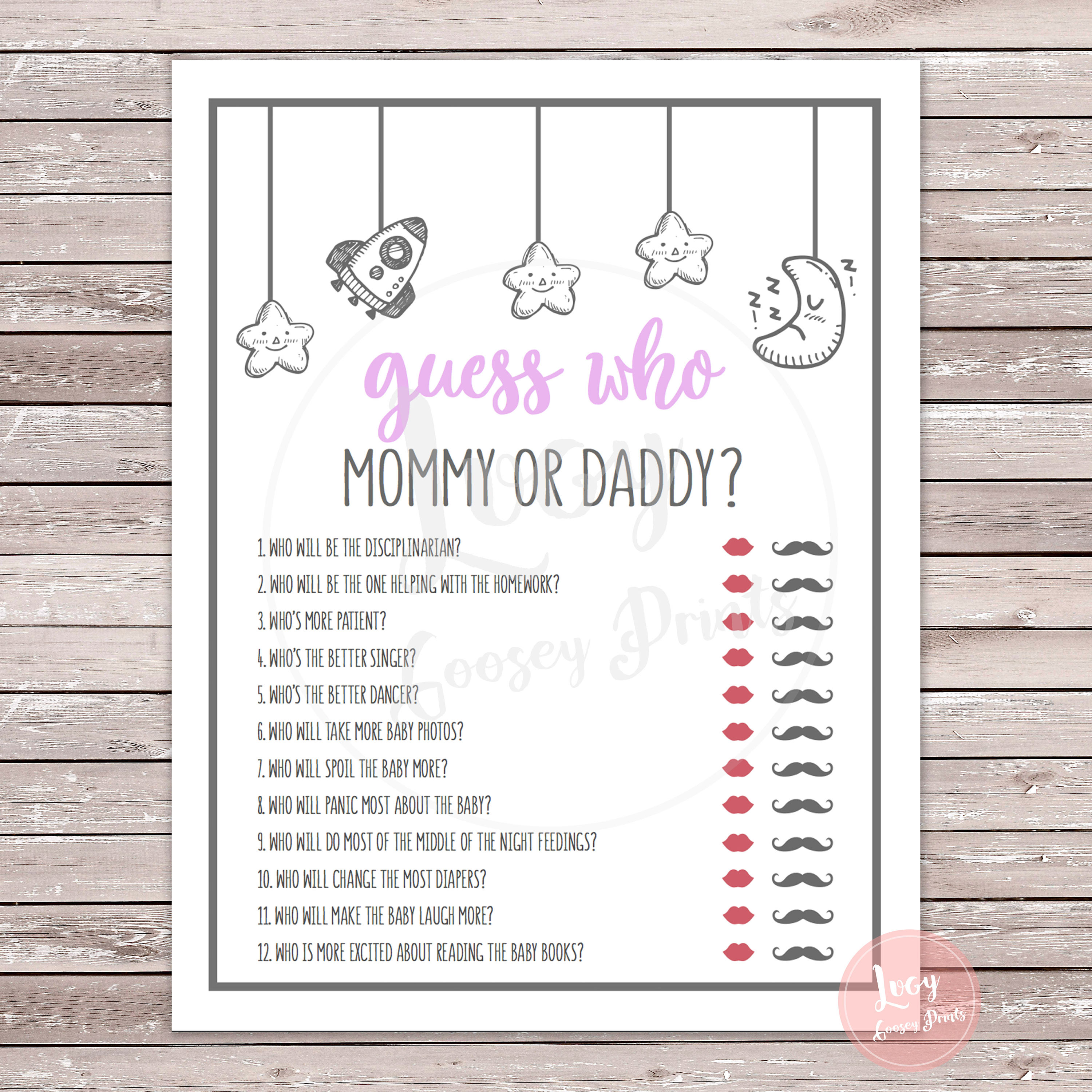 Guess Who - Mommy or Daddy - Printable Game - Instant Download - Baby ...