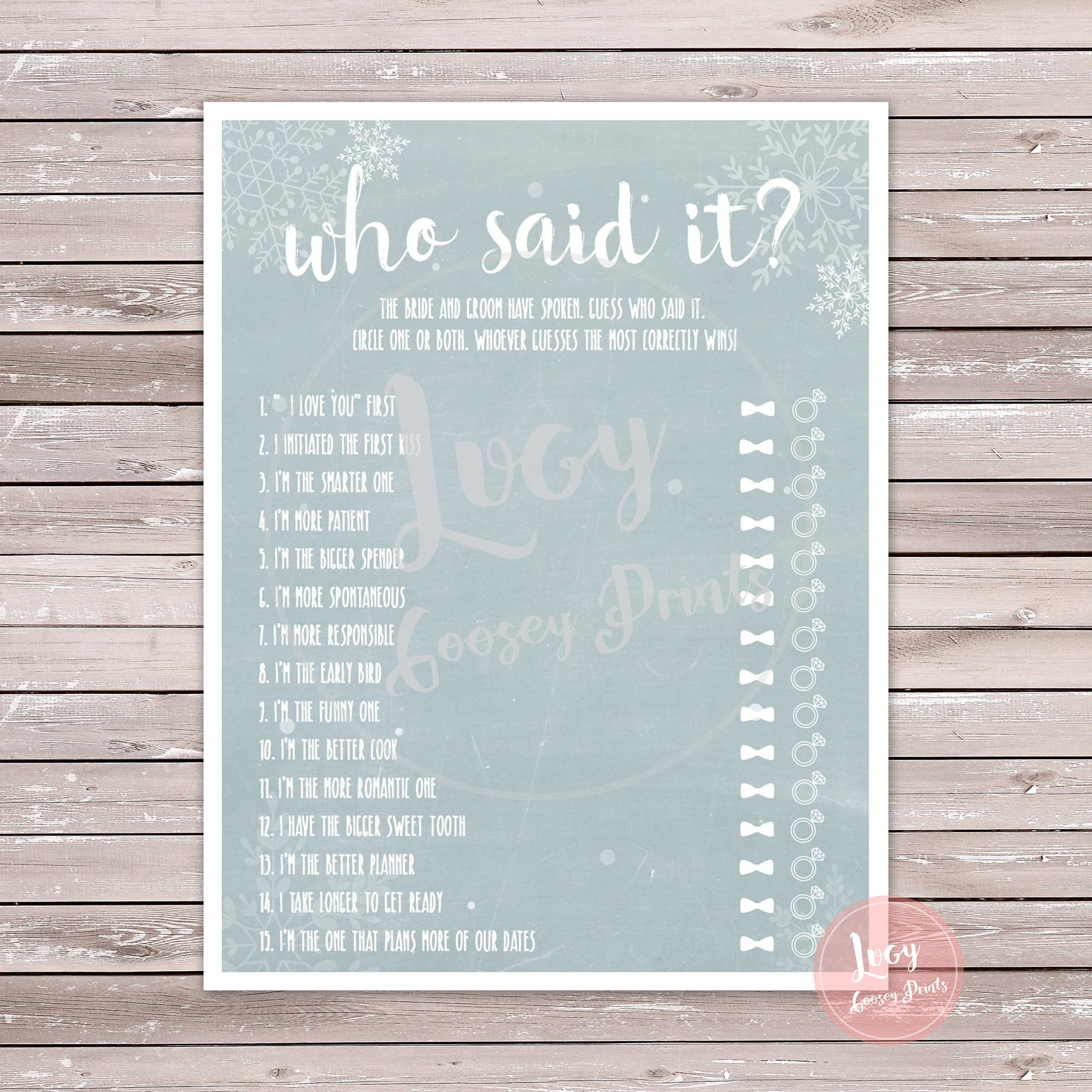 Who Said It - Instant Download - Printable Game - Wedding / Bridal ...