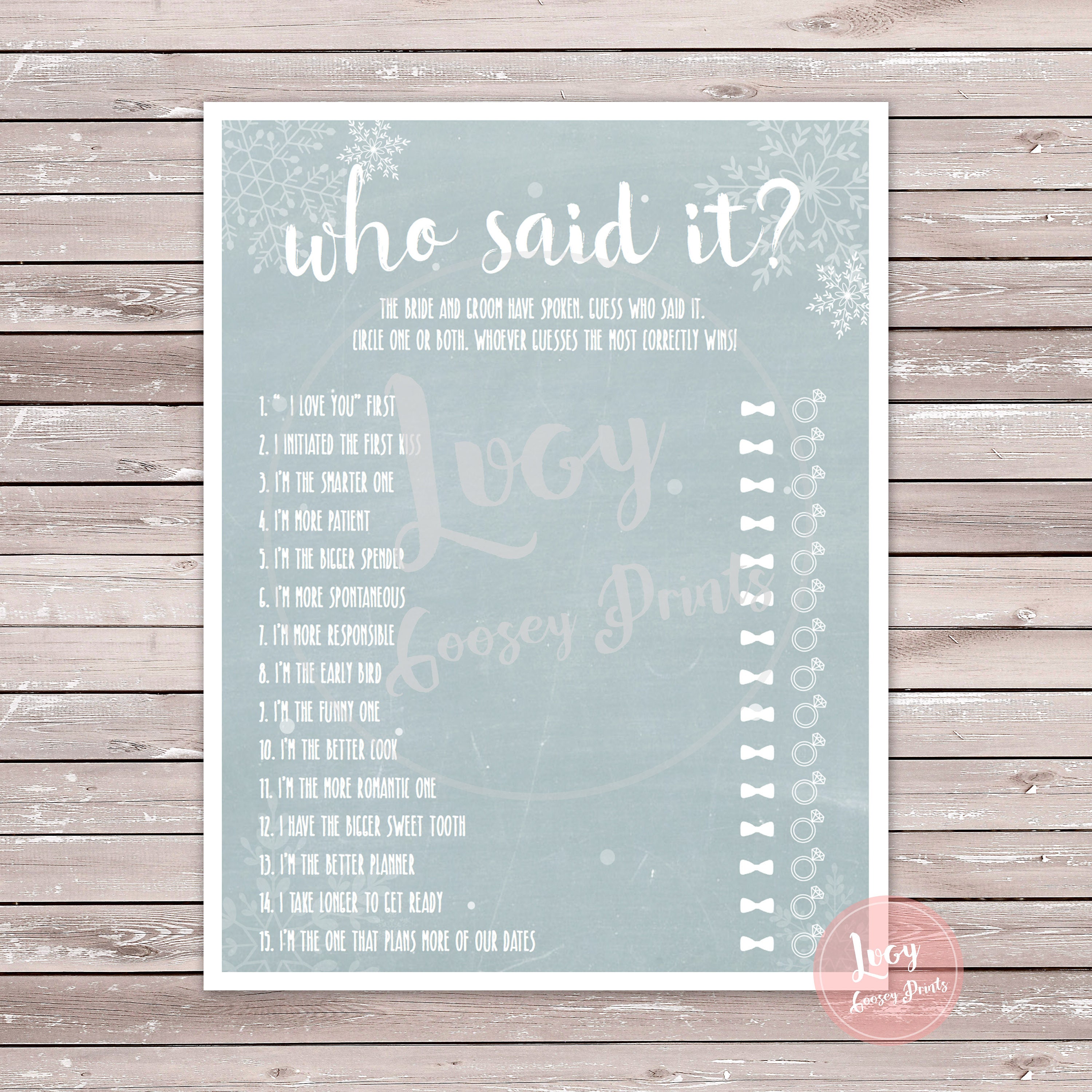 Who Said It Instant Download Printable Game Wedding / Bridal Shower ...