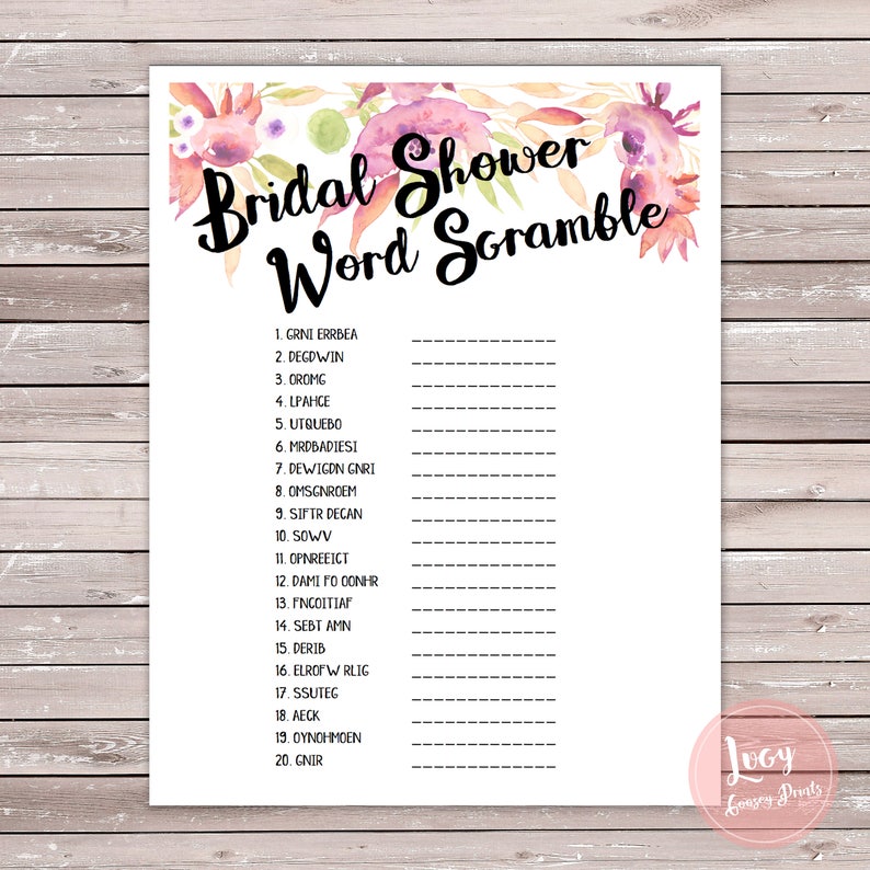 Bridal Shower Word Scramble Printable Etsy Bridal Shower Word Scramble Printable Etsy