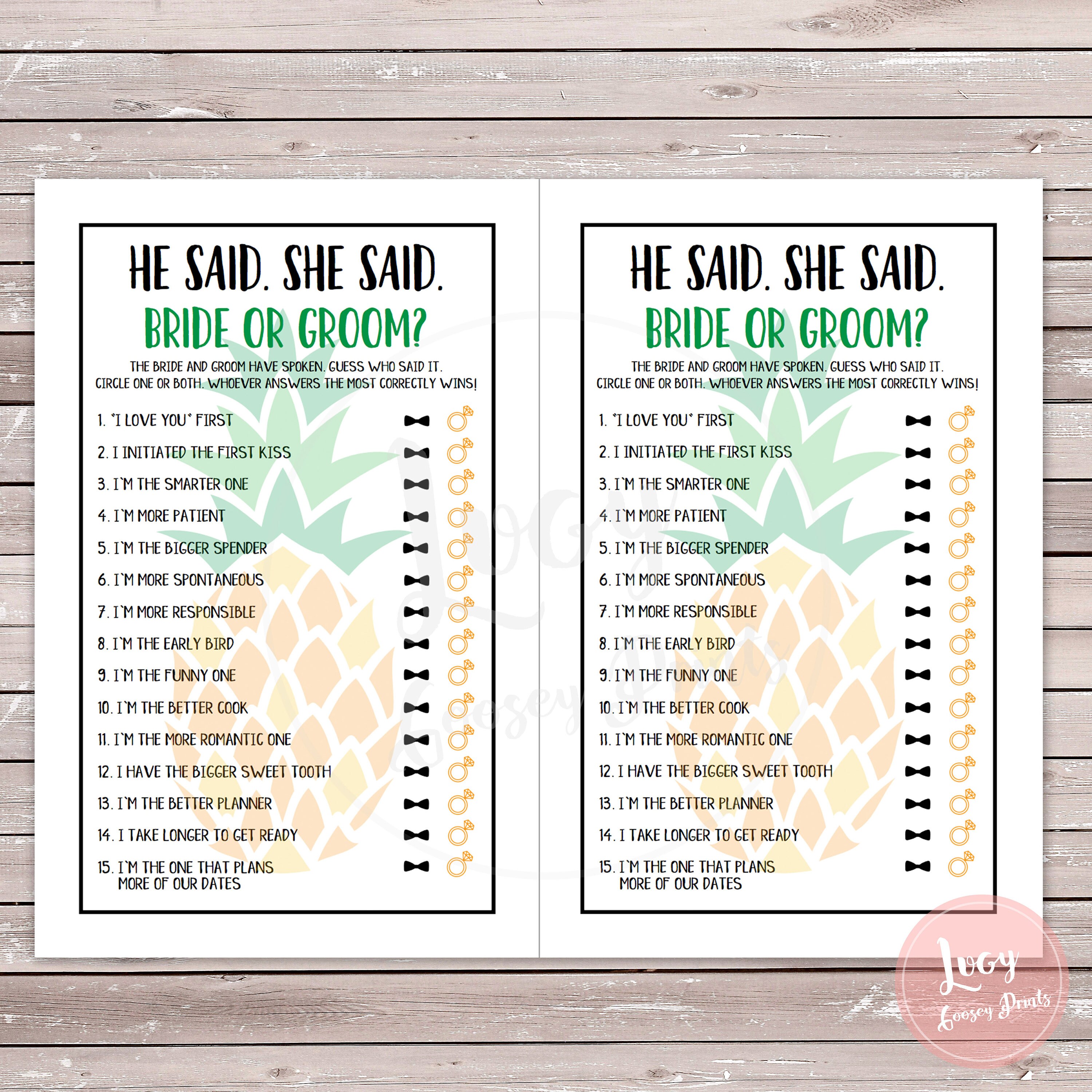He Said. She Said. Bachelorette Party / Bridal Shower - Etsy