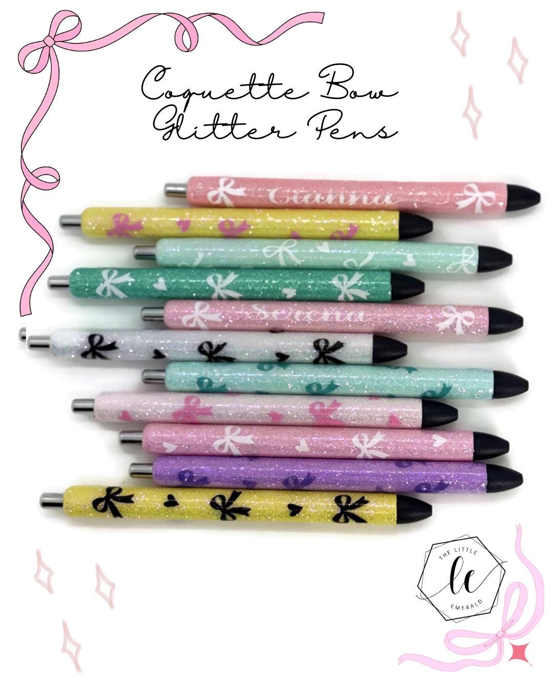 Coquette Bow Glitter Pen, Bow Glitter Pens, Custom Inkjoy Gel Pen ...