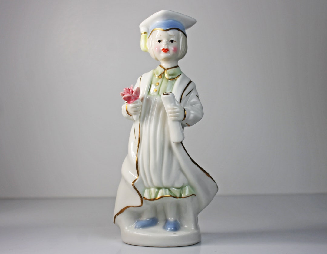 Graduate Figurine Porcelain Diploma and Raised Rose White - Etsy