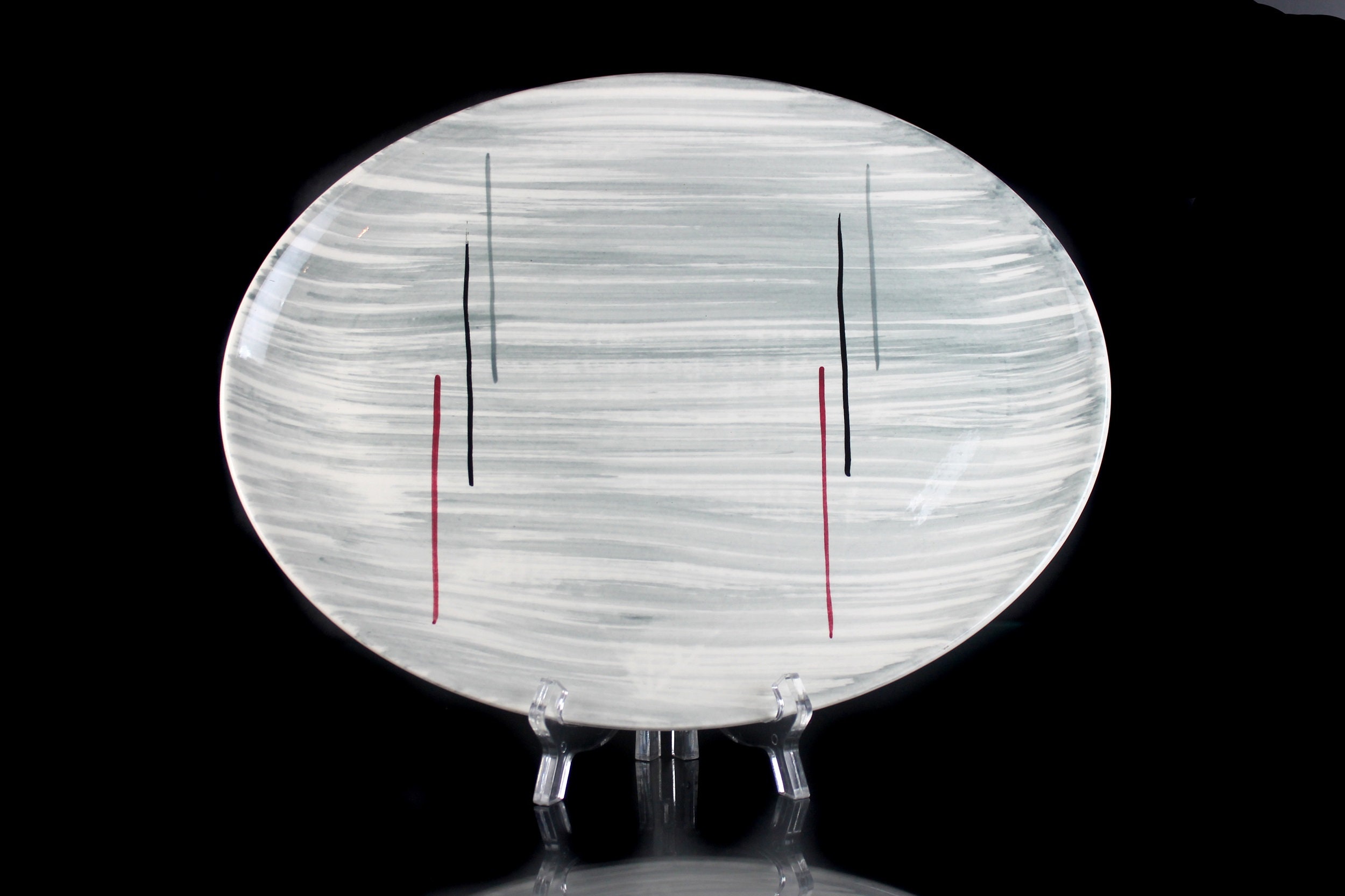 Prim Rose China Platter, Gray Stripes, Oval, Hand-Painted, 12 Inch ...