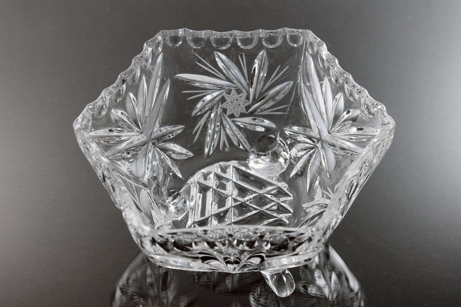 Crystal Hexagon Bowl, Three Toed Bowl, Footed, Heavy, Clear Glass, Fan ...