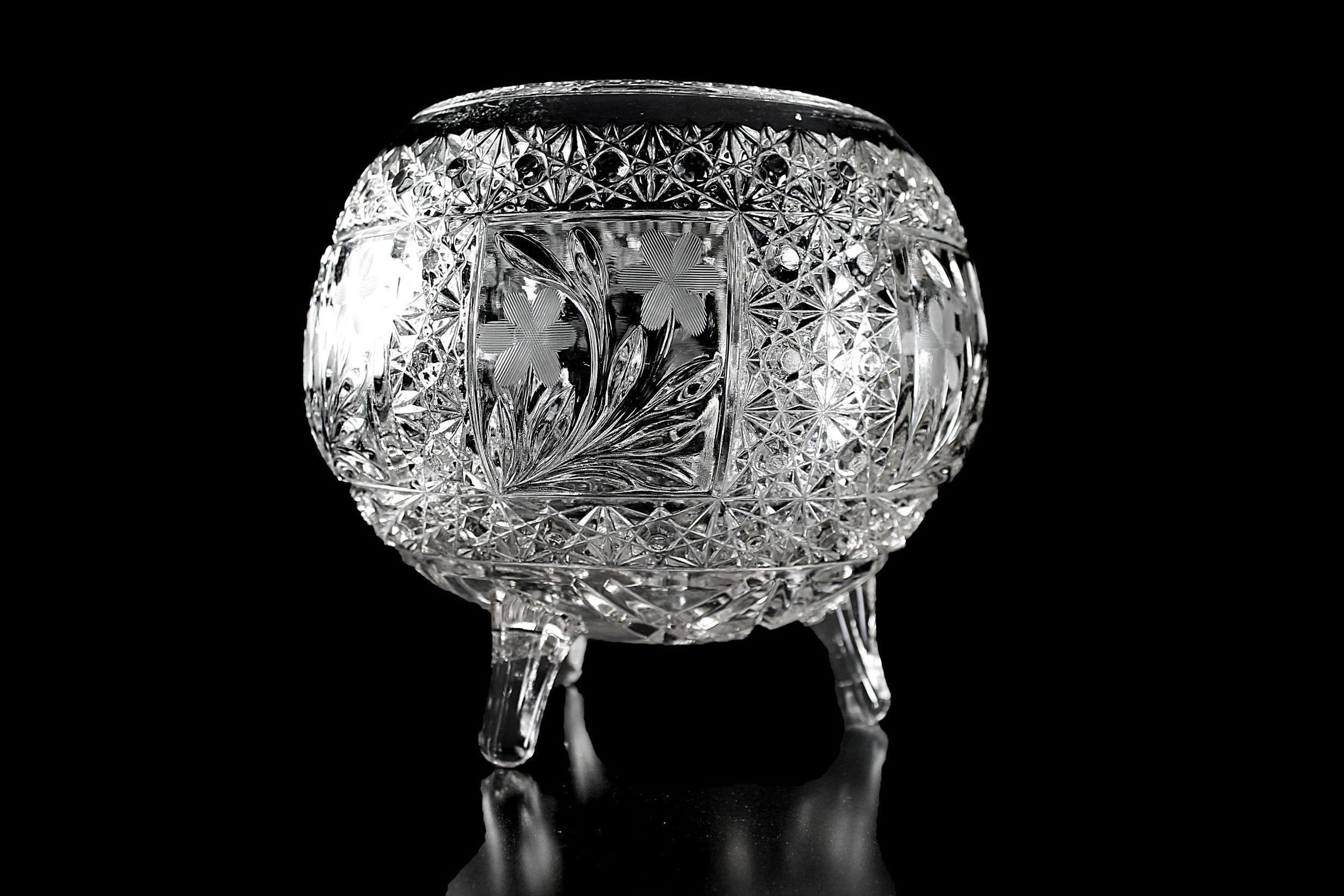 EAPG Rose Bowl, McKee Glass, Snappy Clear, Three Footed Bowl, Cut ...
