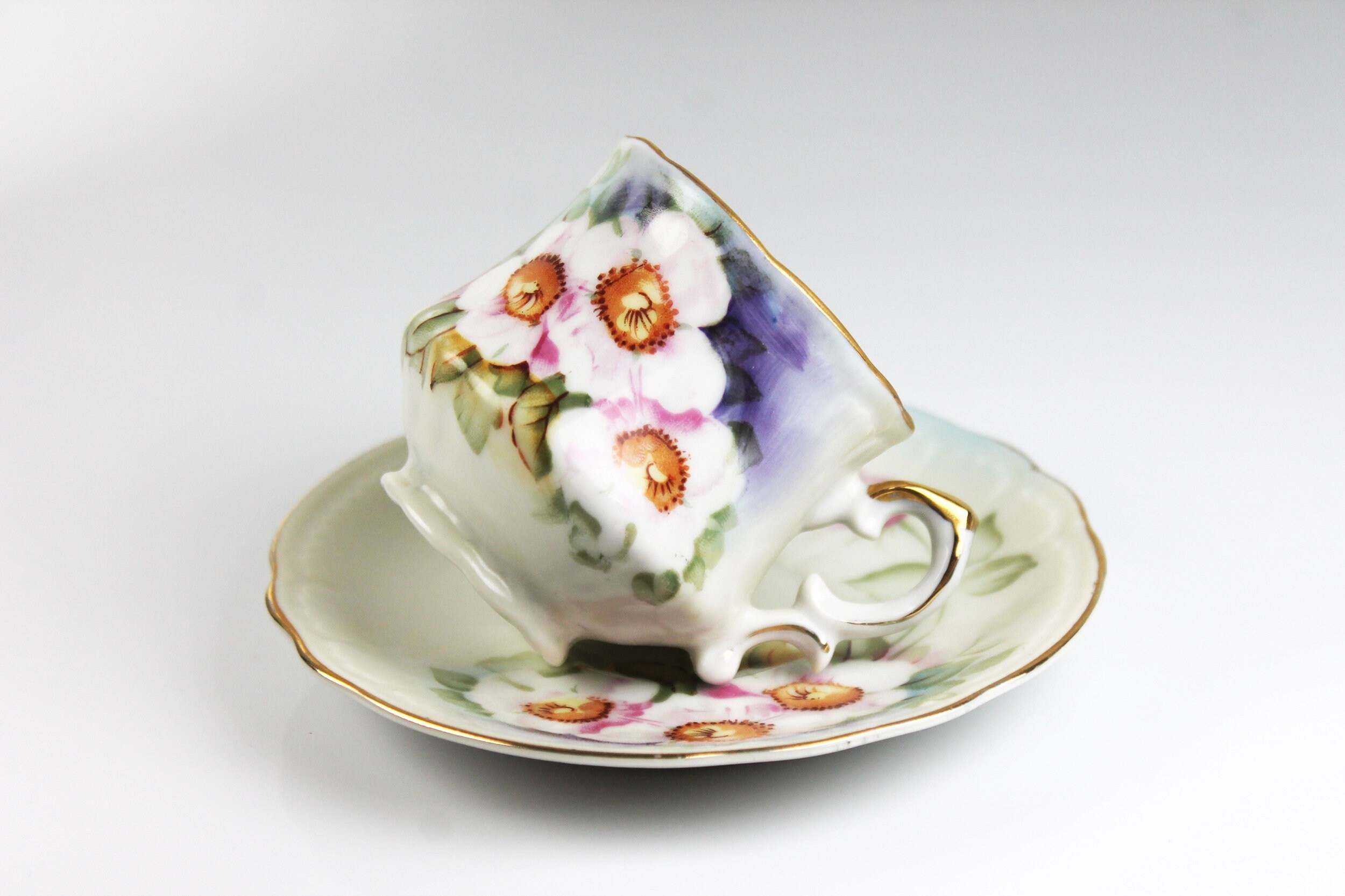 Demitasse Cup and Saucer, Lefton, Teacup, Magnolia, Matte Finish, Made ...