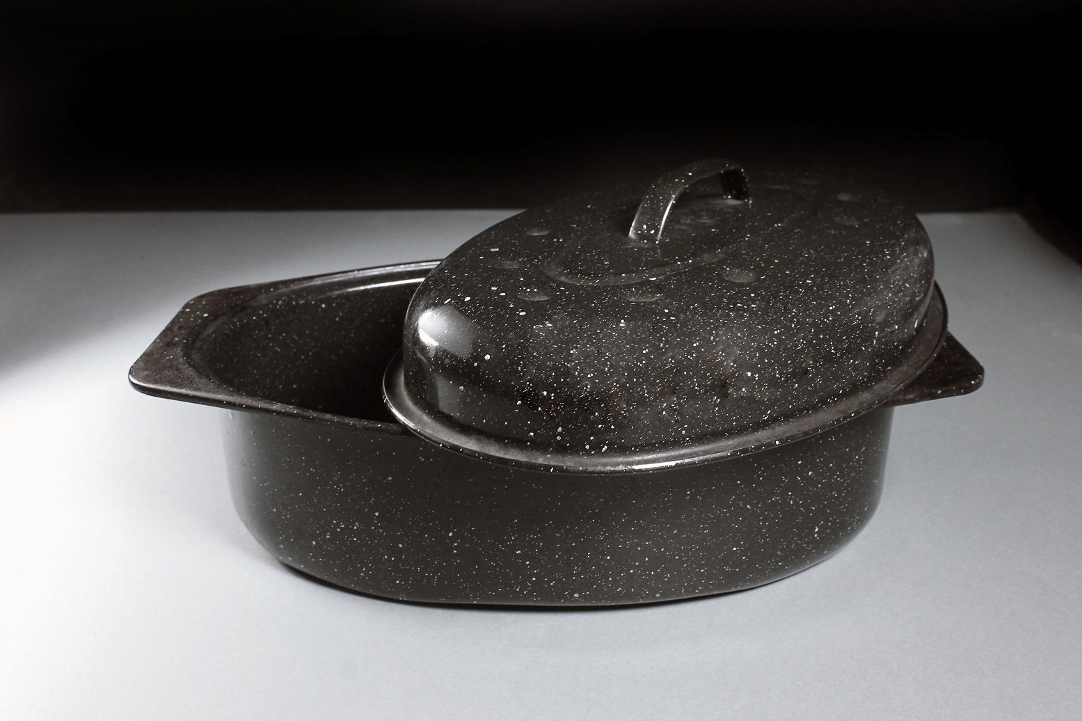 Oval Covered Roaster, Splatterware, Enamel, Graniteware, Small Roaster ...