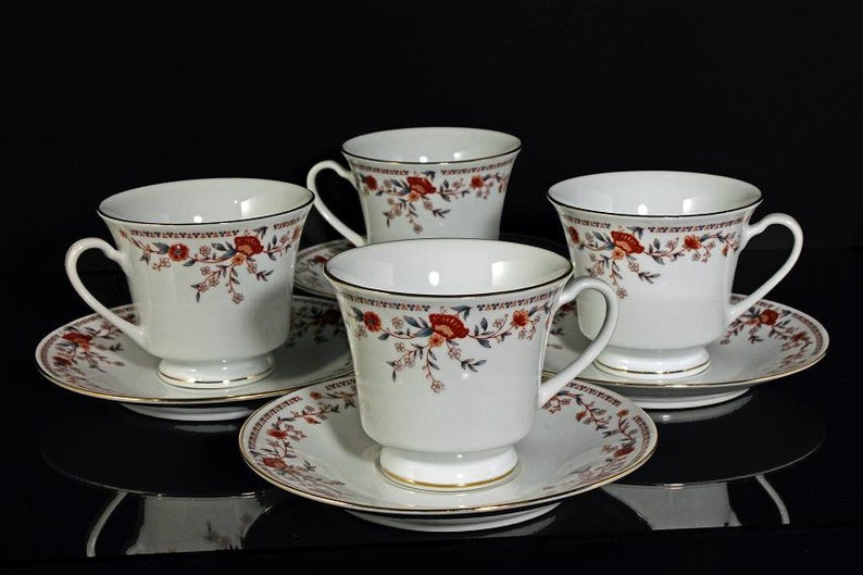 Teacups and Saucers China Garden Imperial Pattern Set of 4 | Etsy