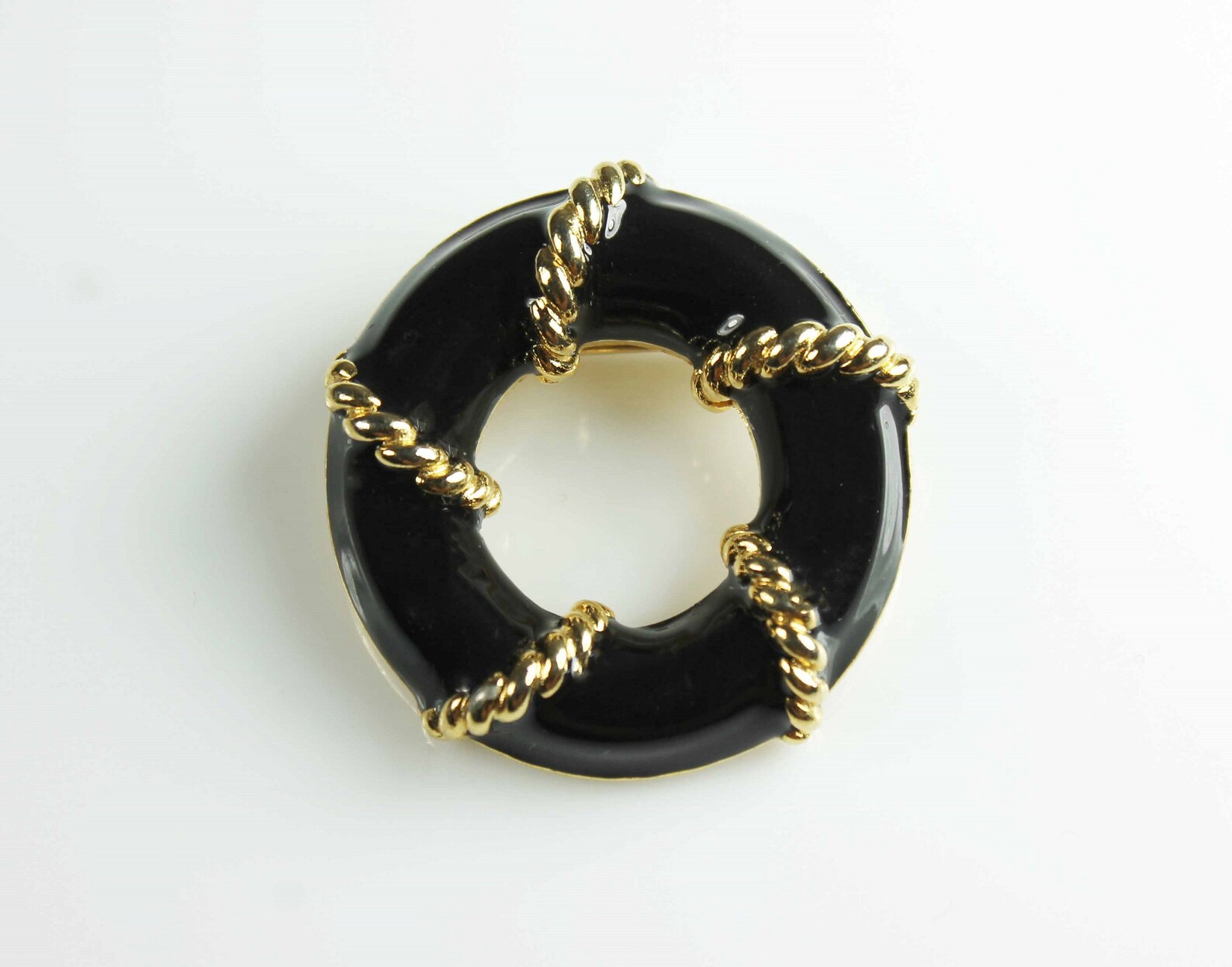 Anne Klein Brooch Black and Gold C-clasp Closure Signed - Etsy