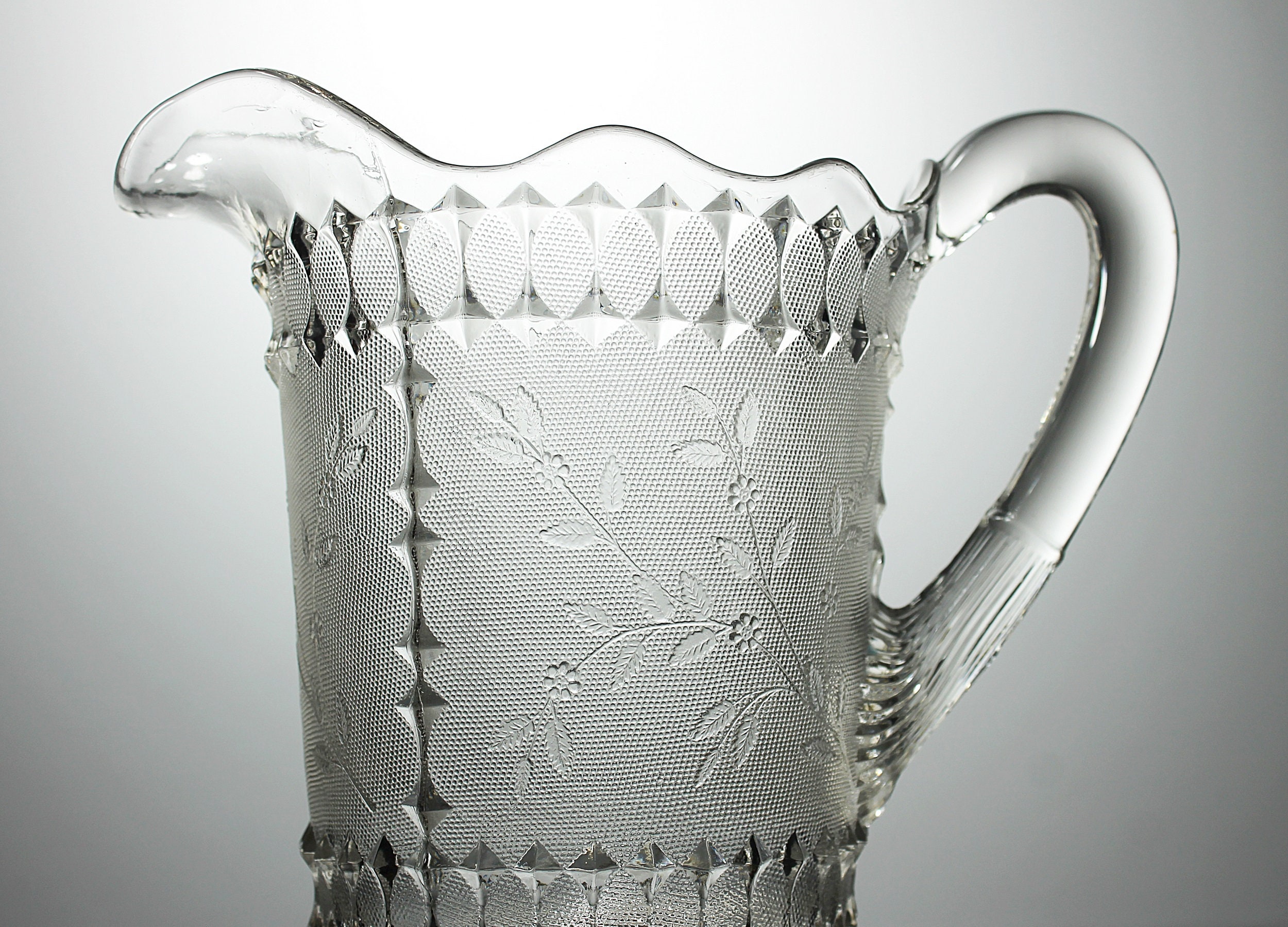 Antique EAPG Water Pitcher, Findlay Glass Company, Forget Me Not ...