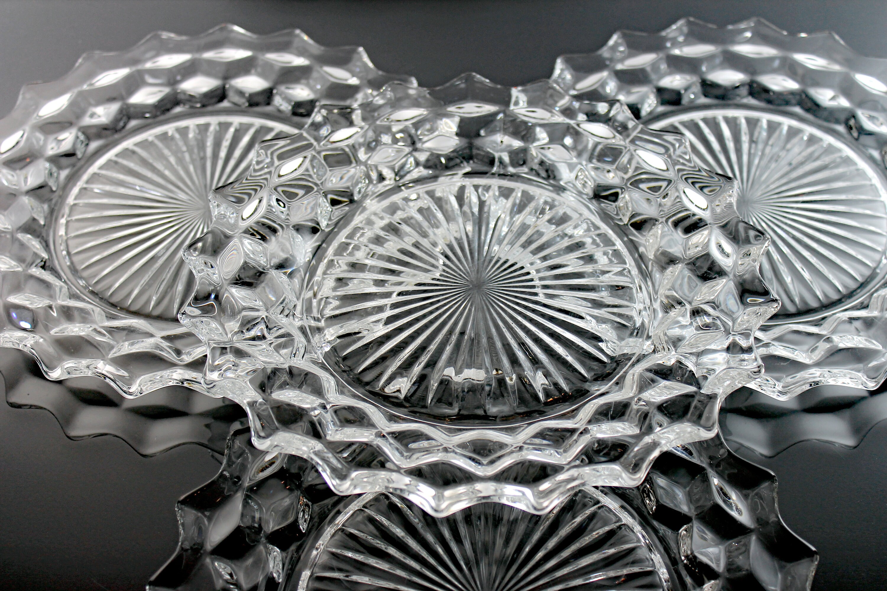 Dinner Plates, Fostoria, American, Set of 4, Clear Glass, Cube Design