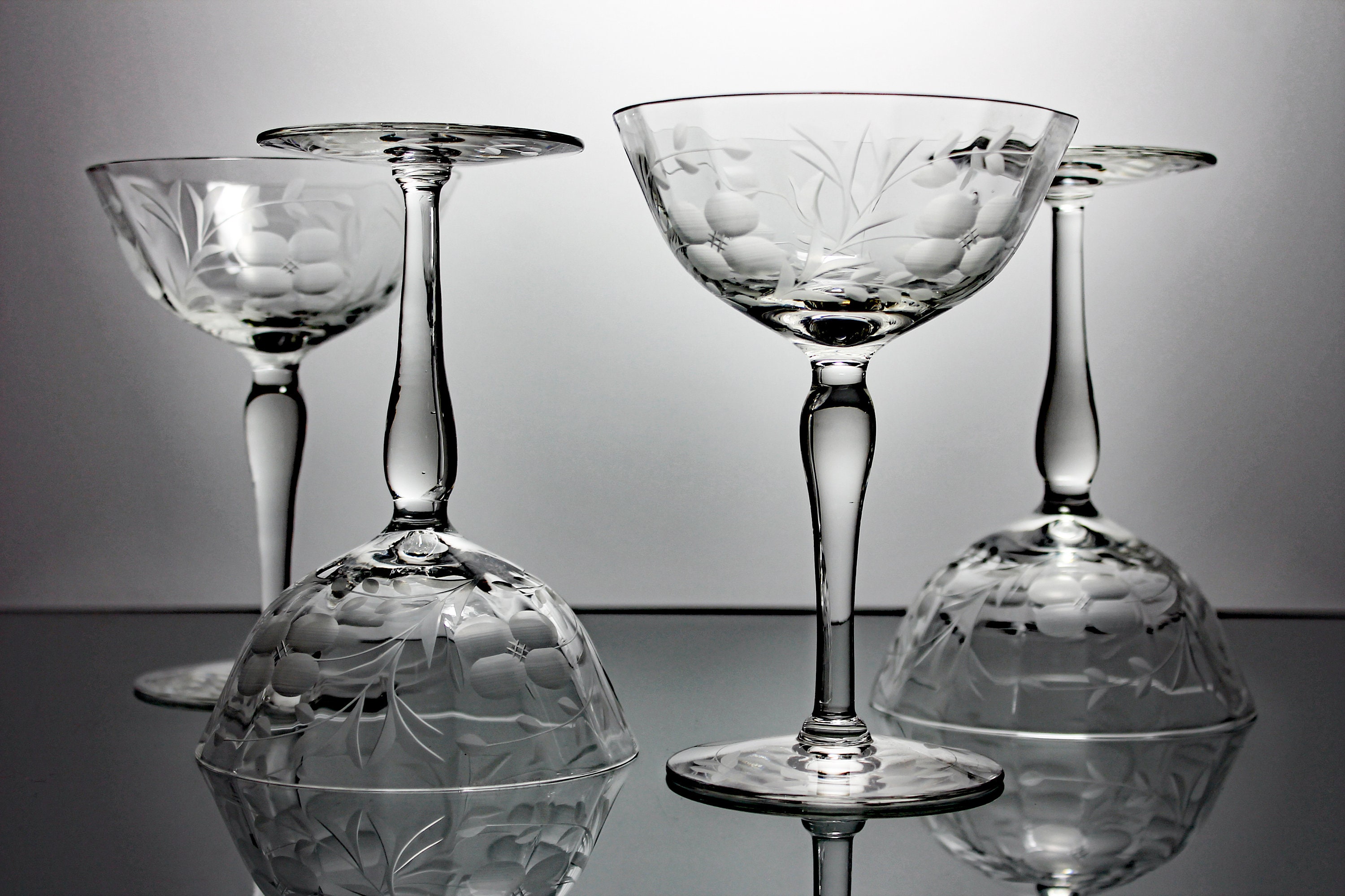 Wheel Cut Champagne Glasses, Wine Glasses, Coupe, Optic, Floral and ...