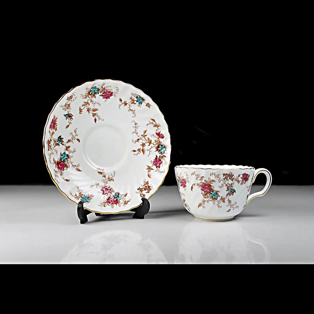 Minton Cup and Saucer, Ancestral Pattern, Rust and Teal Floral ...