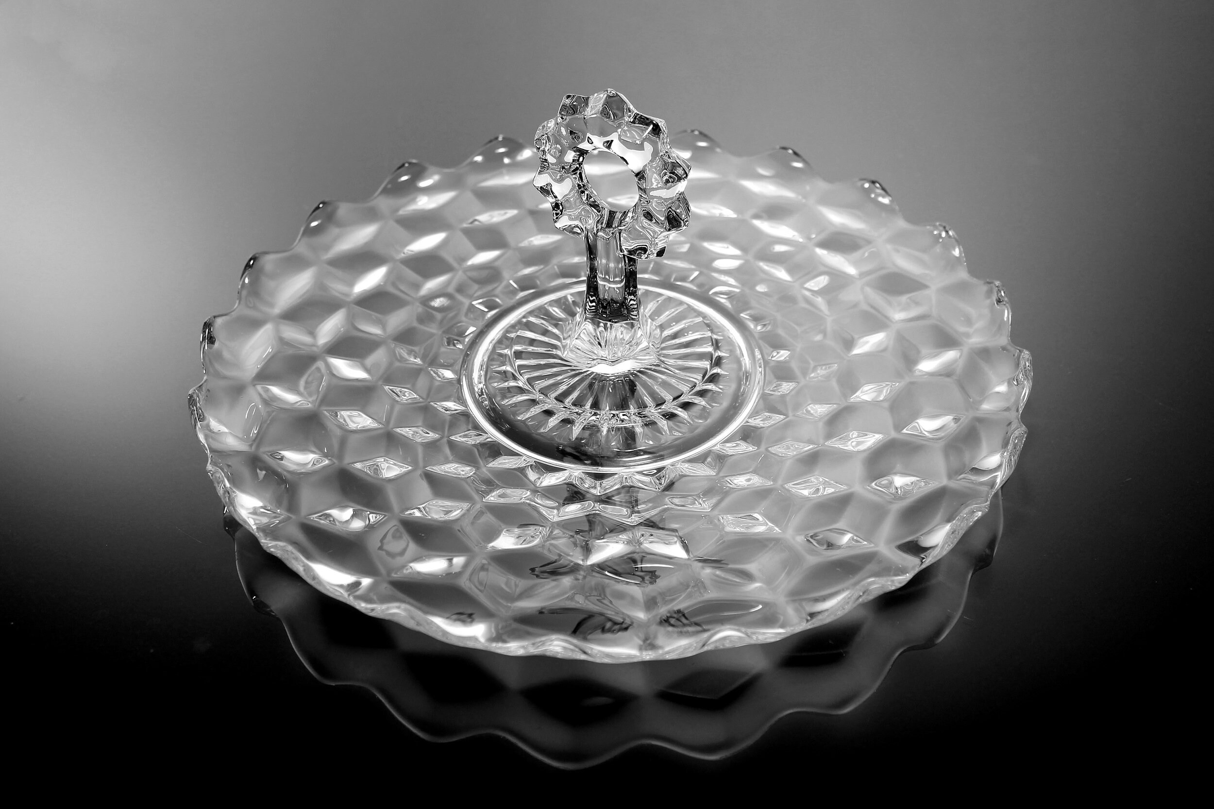 Tidbit Tray, Fostoria, American, Pressed Glass, Center Handle, Cubed ...