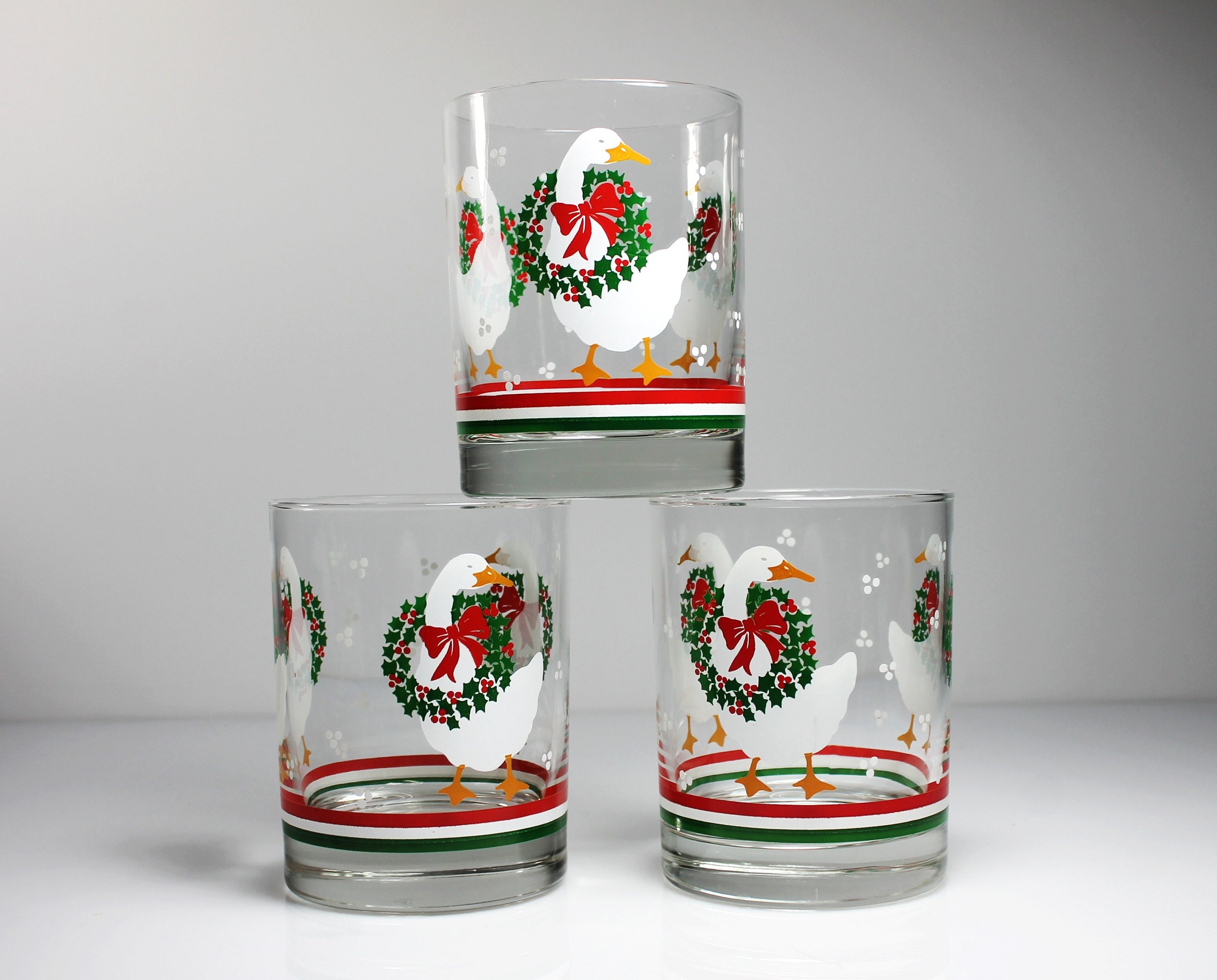 Christmas Rock Glasses, Country Geese, Cocktail Glasses, Set of 3 ...