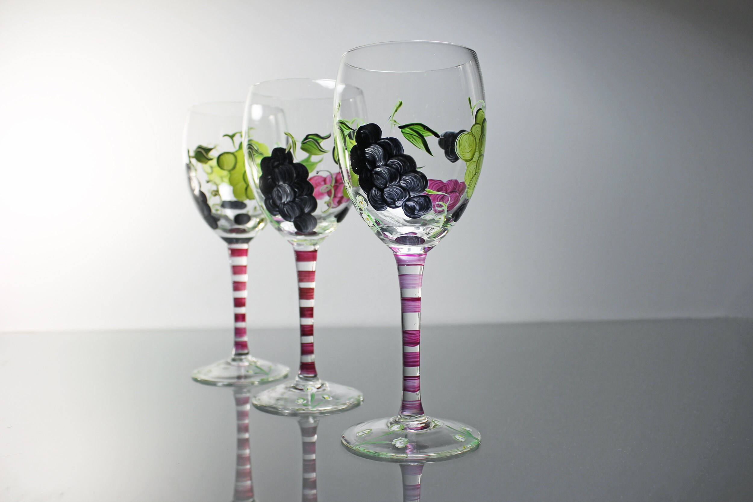 Hand Painted Wine Glasses, Home Essentials Vintage, Set of 3, Barware ...