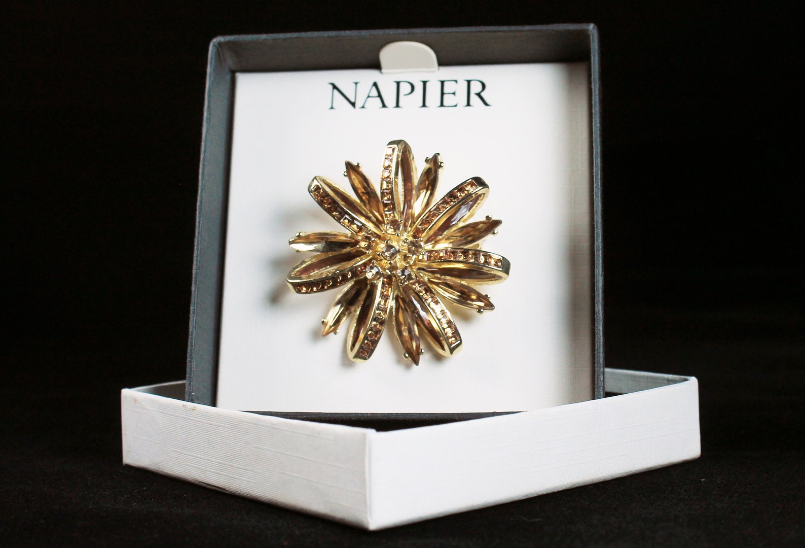 Napier Brooch Brown Rhinestone Gold Tone Fashion Pin | Etsy