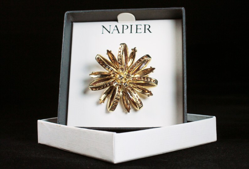 Napier Brooch Brown Rhinestone Gold Tone Fashion Pin | Etsy