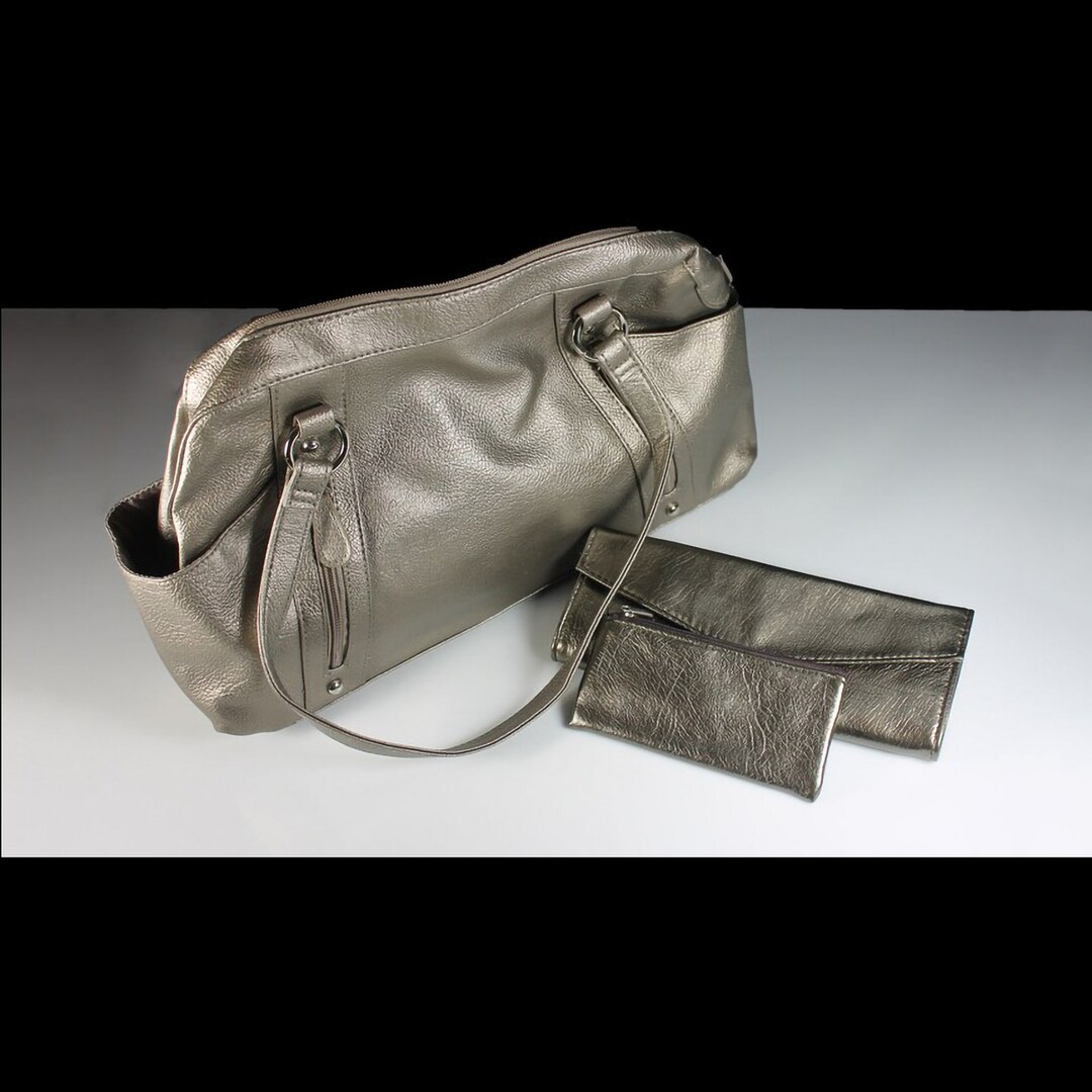 Avon Metallic Gold Handbag, Faux Leather, Compartmental Organizer ...