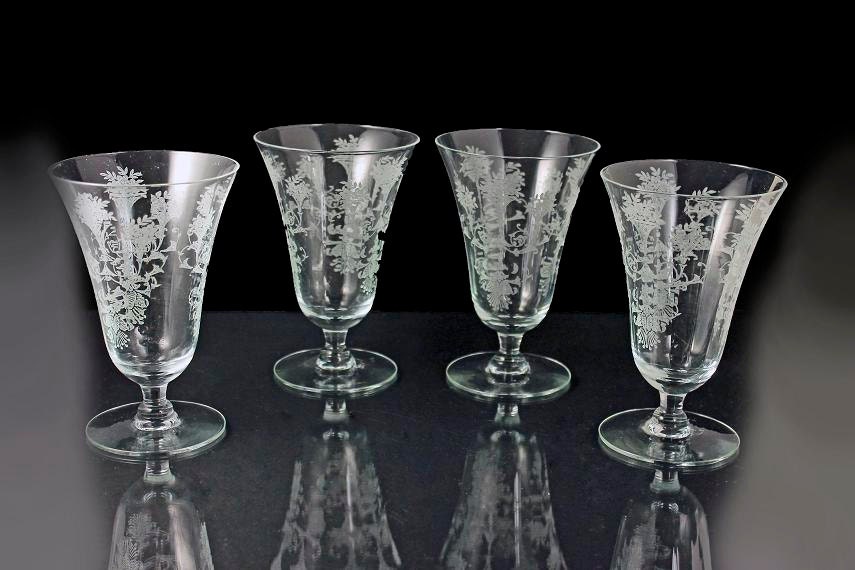 Etched Footed Crystal Water Tumblers, Morgantown Glass Co, Mayfair ...