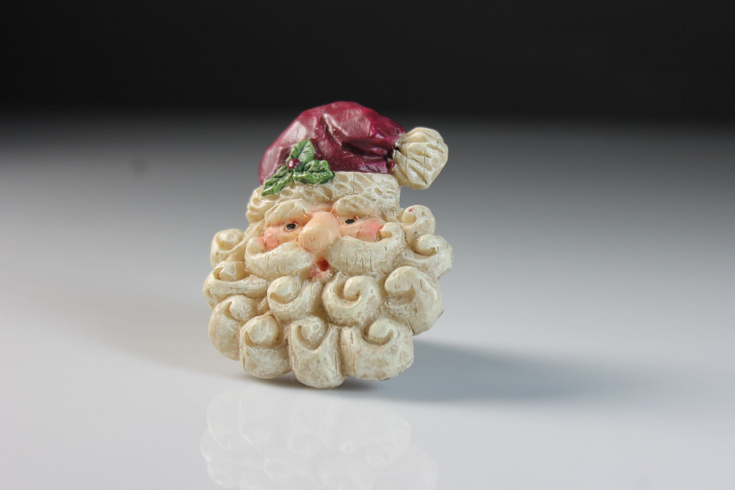 Santa Face Pin, Santa Claus Head Brooch, Push Back Pin, Carved Resin ...