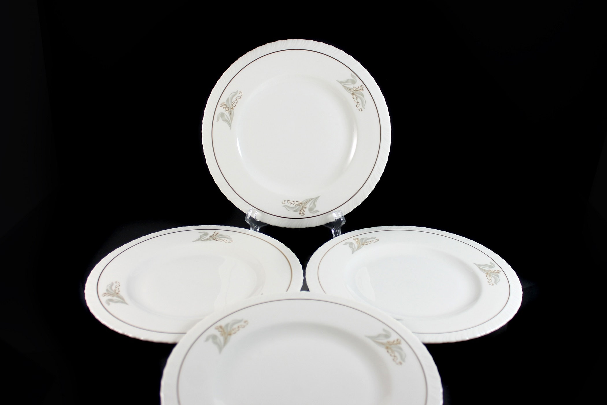 Salad Plates, Hanover Fine China, Enchantment, Lily of the Valley, Set of 4