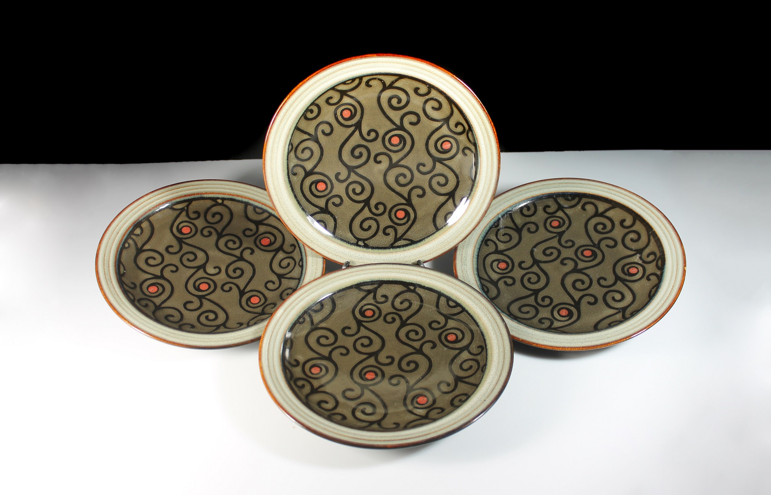 Salad Plates Sango China, Florence Black, Set of 4