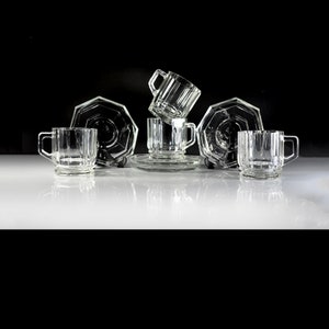 Crown Corning Dimensions Octagon Cups and Saucers Set, Clear Glass ...