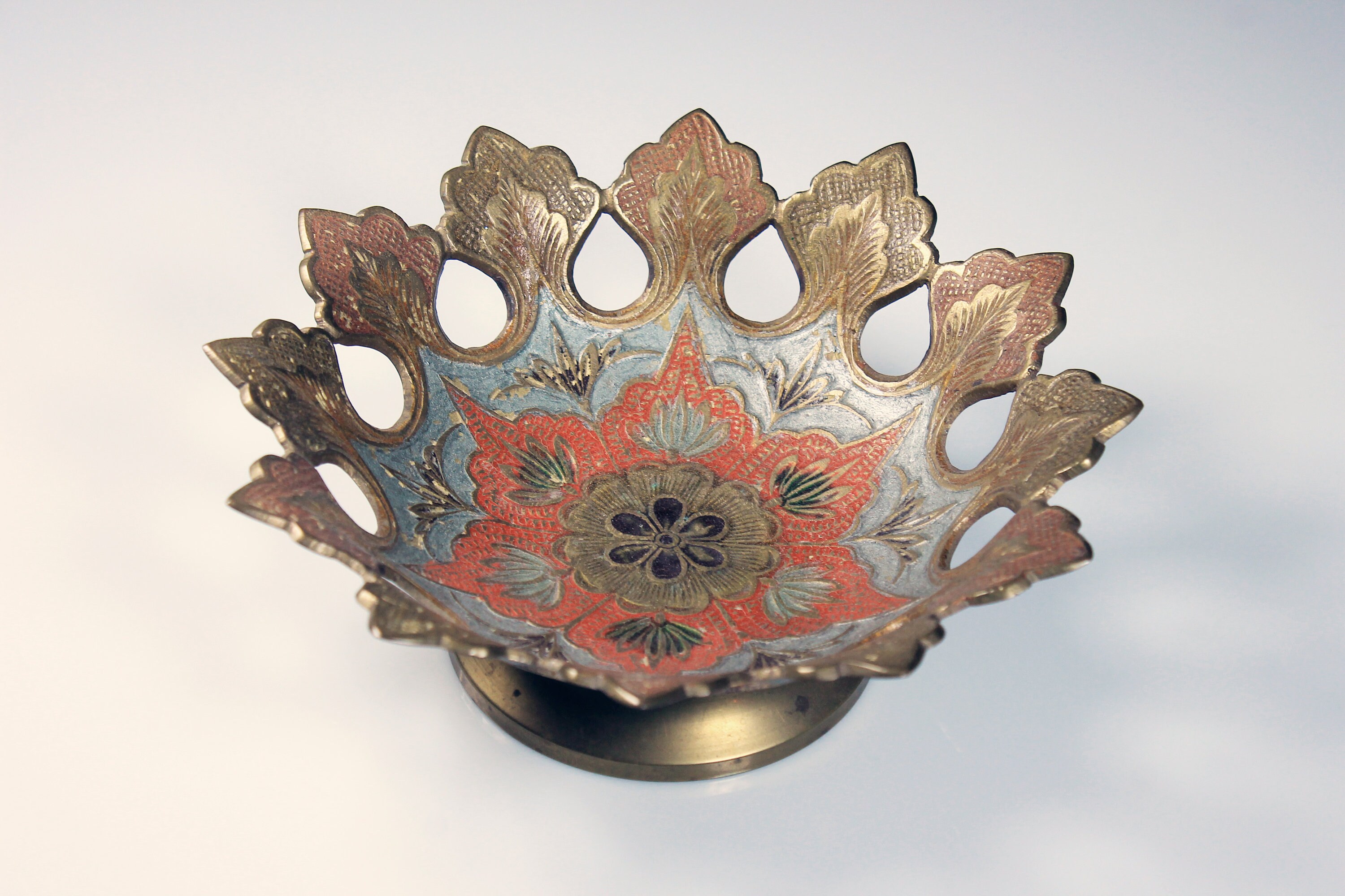 Footed Decorative Brass Bowl, Penco Industries, Made in India, Enameled ...
