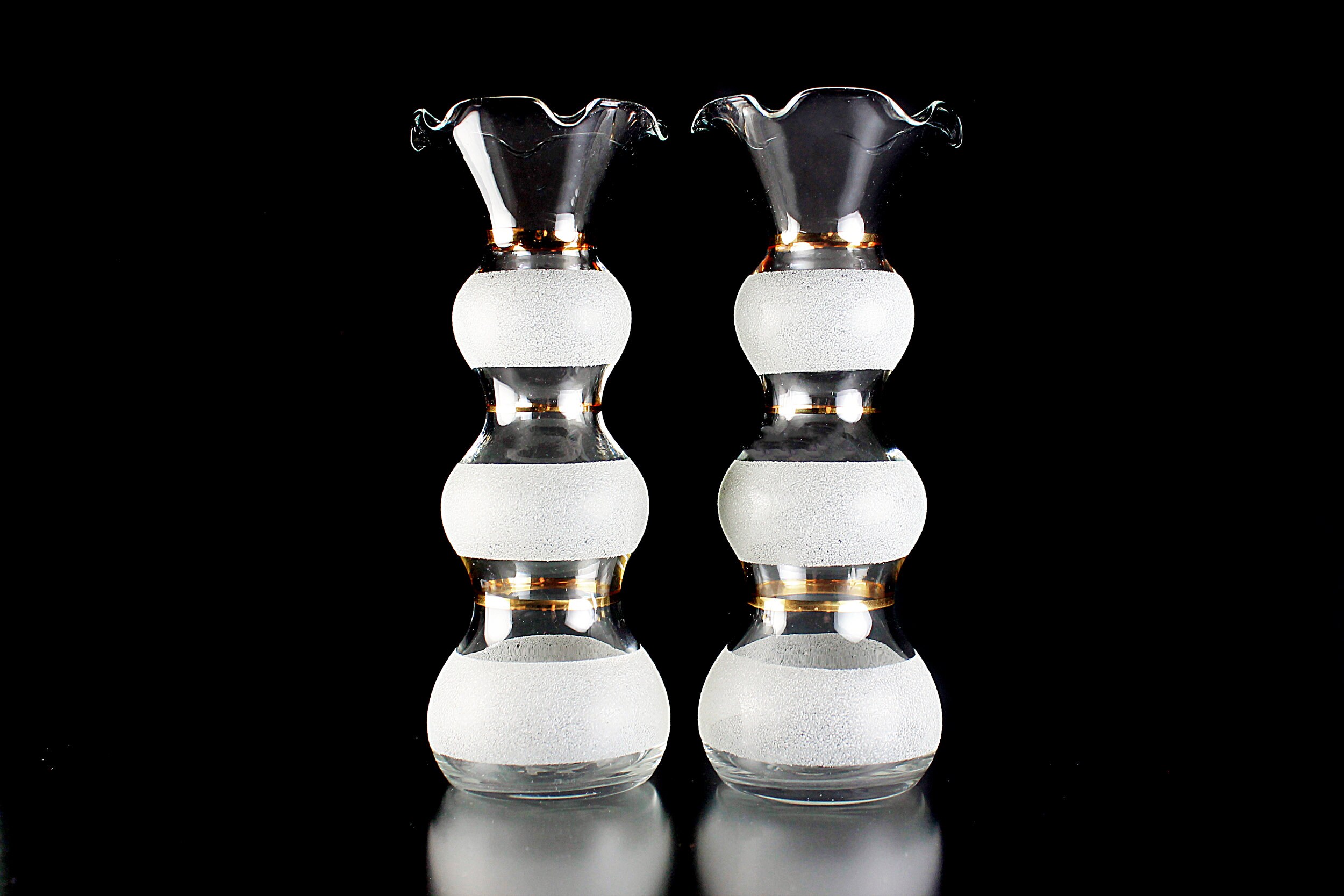 Vases, Federal Glass, Frosted and Gold Striped, Set of 2, Home Decor ...
