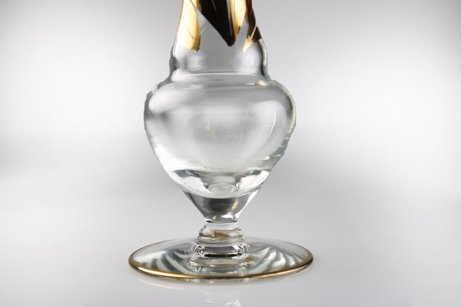 Gold Overlay Bud Vase, Clear Glass, Fluted Top, Pedestal Base, Floral ...