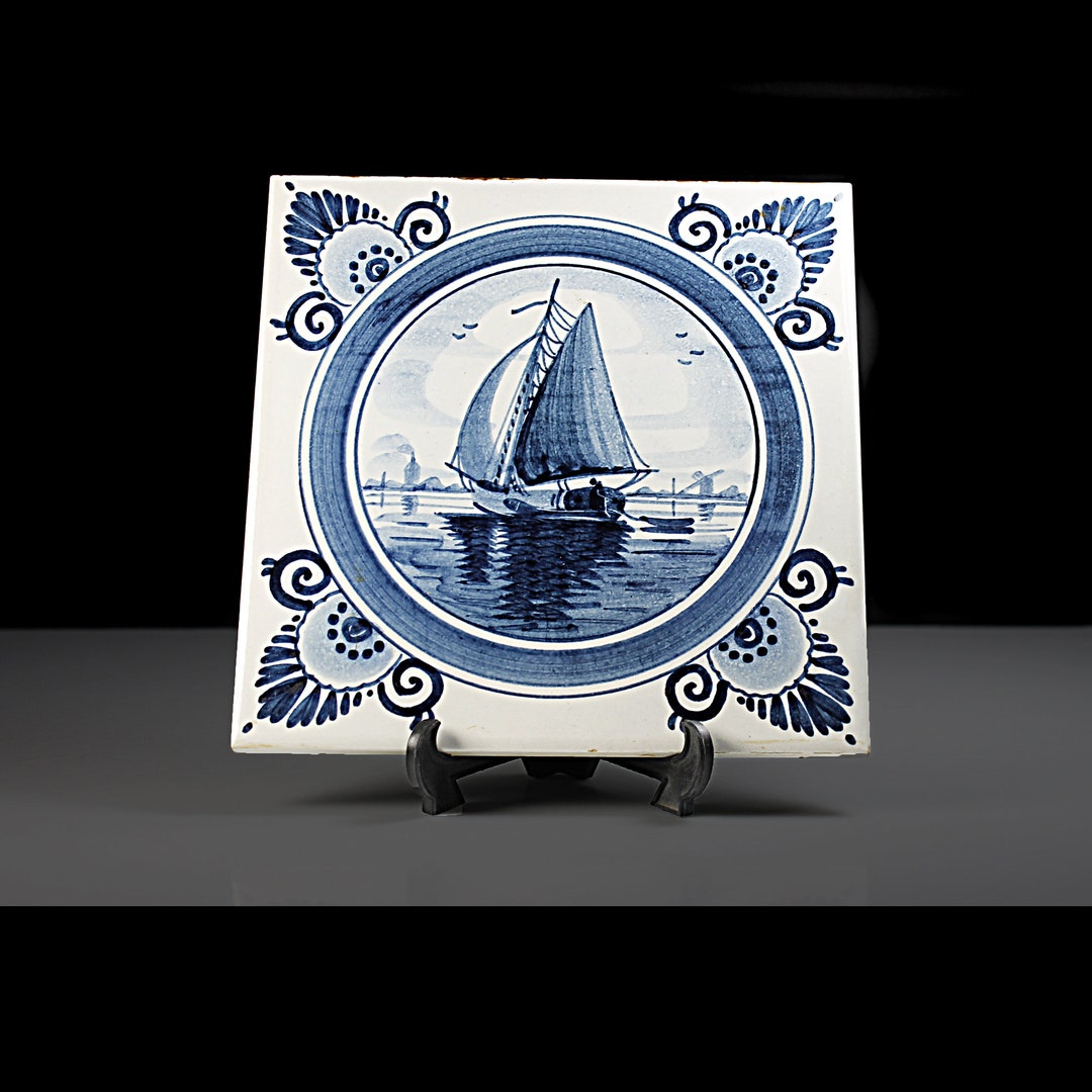 Blue Delft Tile, Square, Sailboat, 6 Inch, Hand Painted, Decorative ...