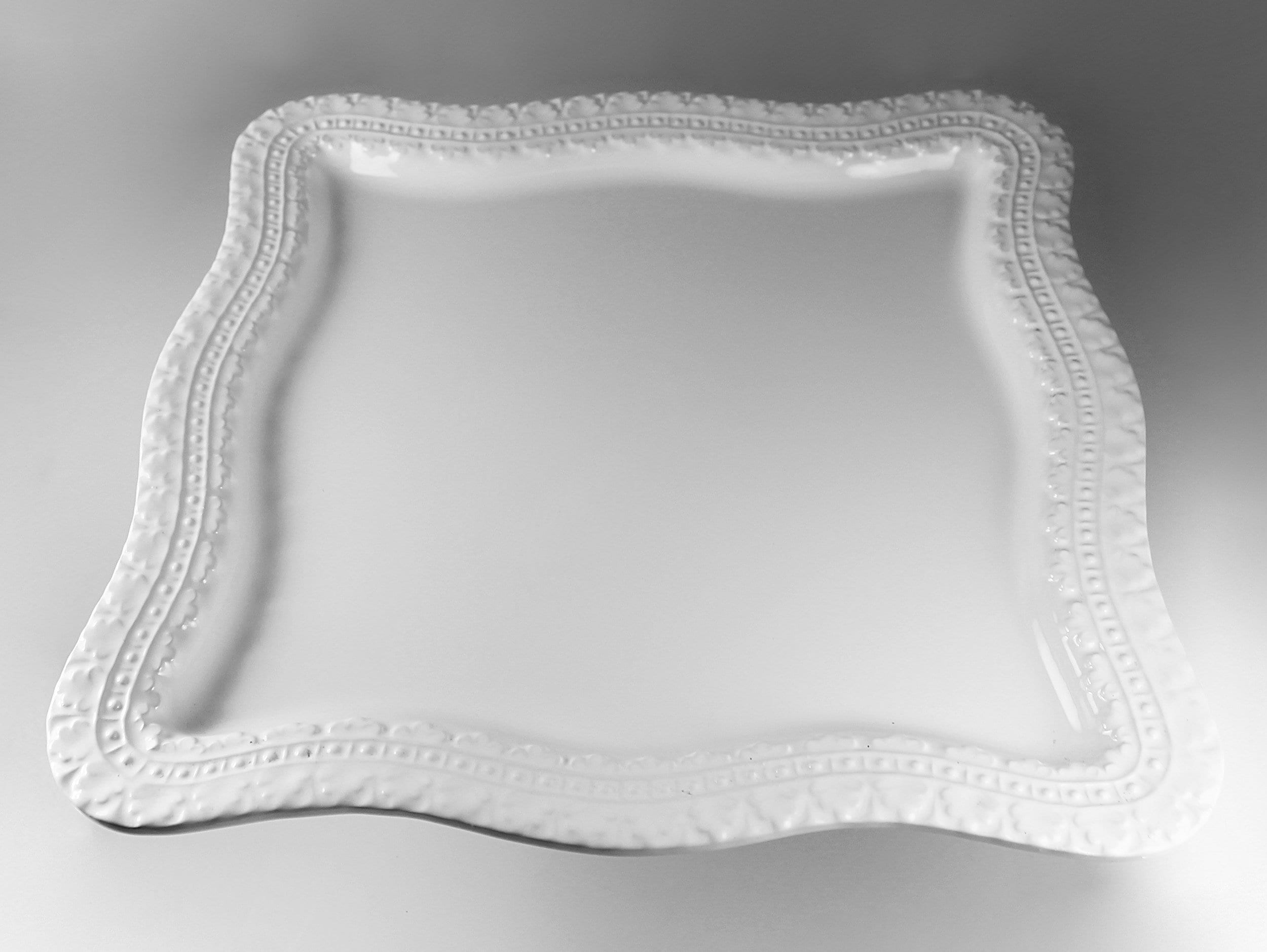 White Pedestal Cake Stand, Ceriart S. A. Portugal, Square, Embossed ...