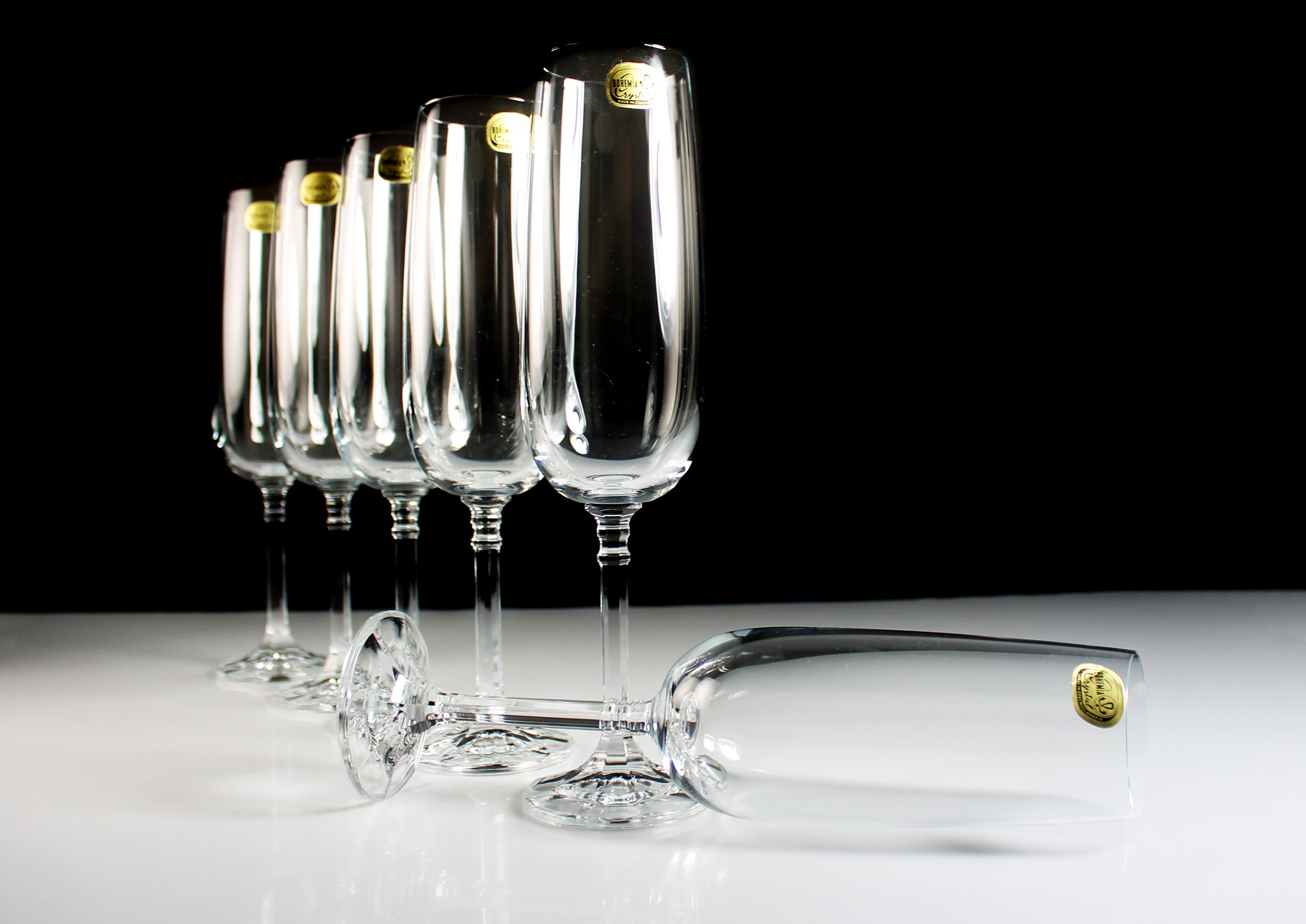 Crystal Champagne Flutes Bohemia Crystal Isabelle Set Of 6 New Old Stock Toasting Glasses