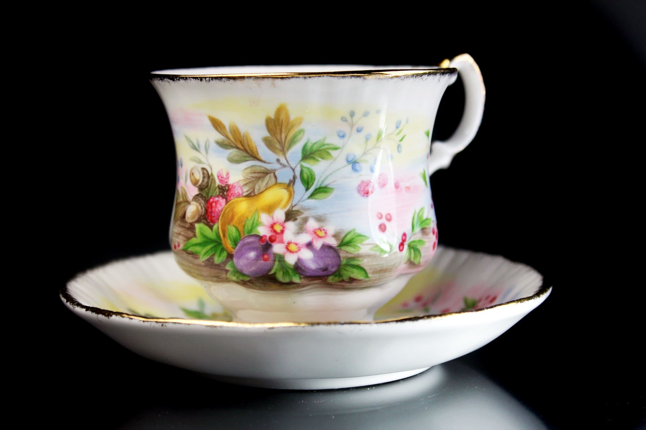 Footed Teacup and Saucer, Paragon China, Marlborough Series, Fruit ...
