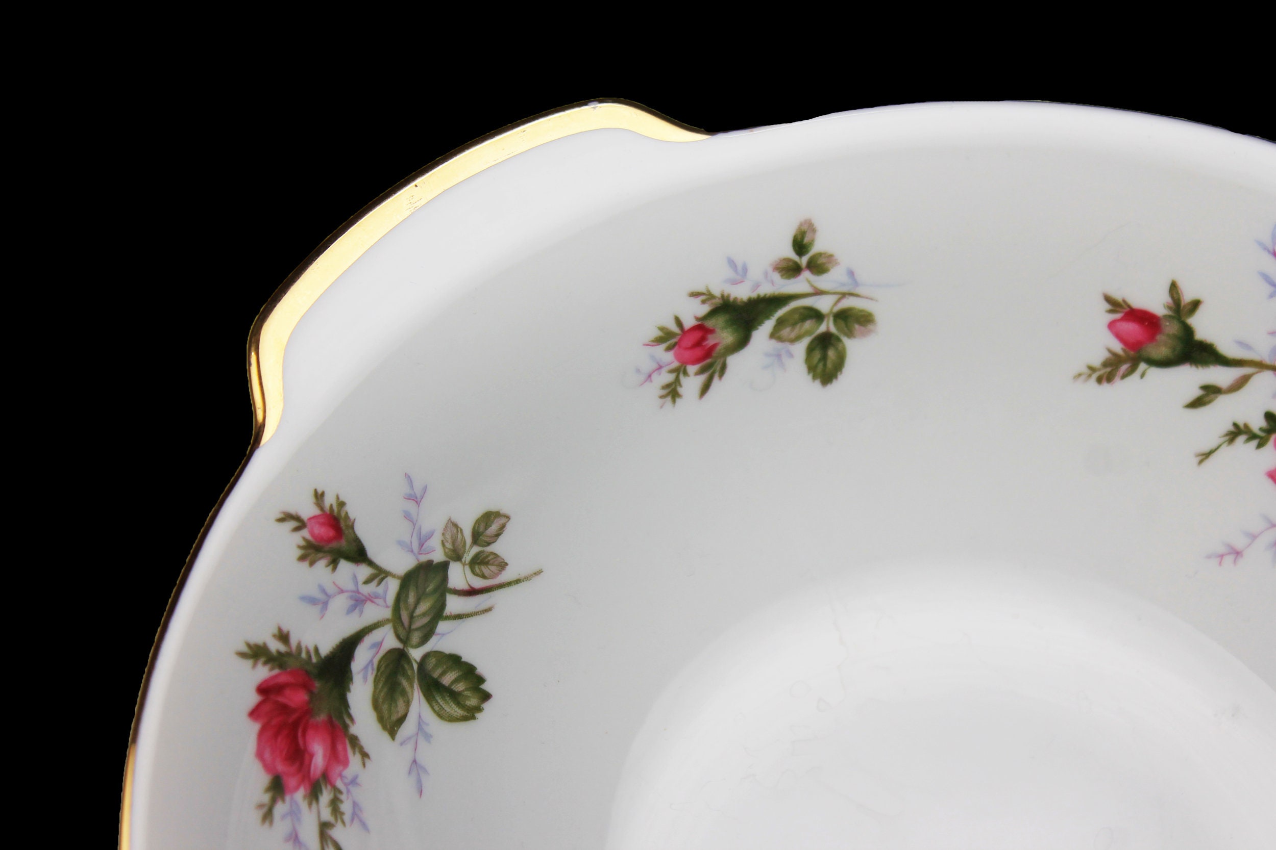 Round Handled Vegetable Bowl, Sango Japan, Moss Rose, Red Floral ...