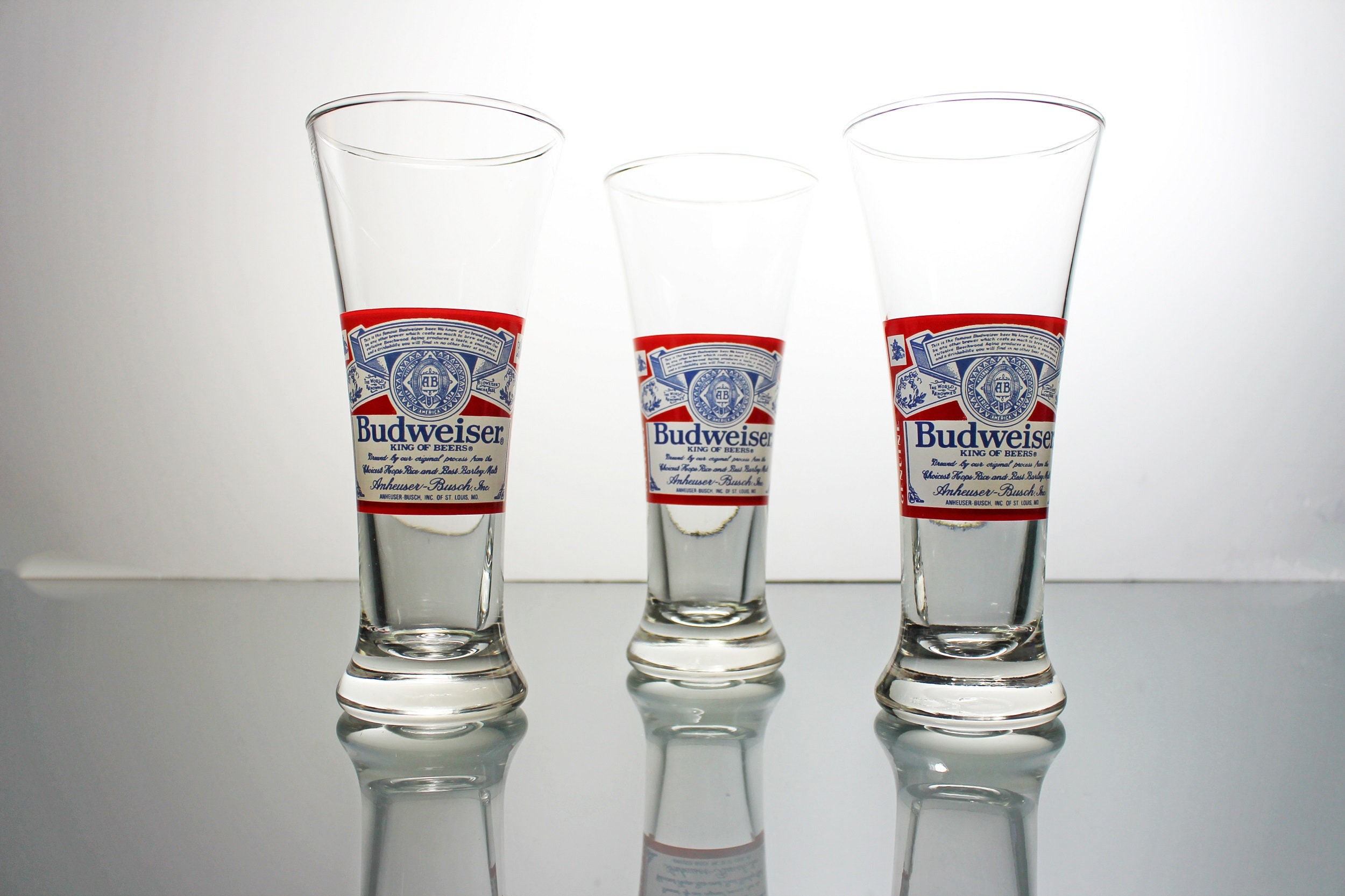 Budweiser Pilsner Glasses Budweiser Label 8 Ounce Collectible Anheuser Busch Barware Beer
