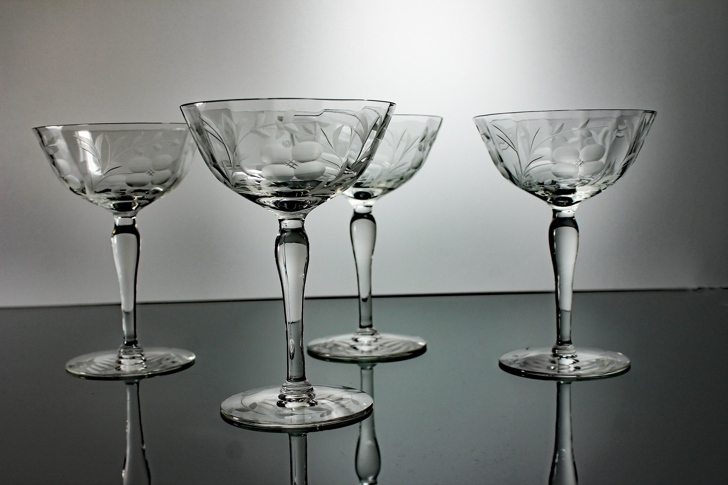 Wheel Cut Champagne Glasses, Wine Glasses, Coupe, Optic, Floral and ...