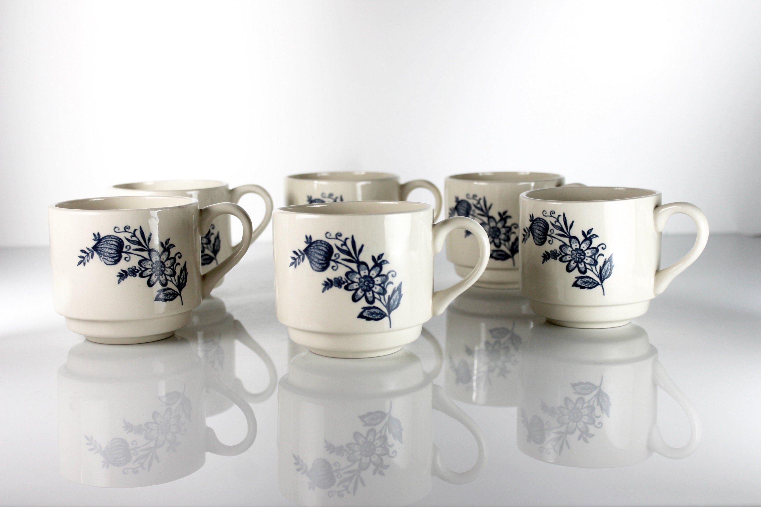 Coffee Cups Scio Pottery, Blue Onion, Mugs, Set of 6, Blue and White ...