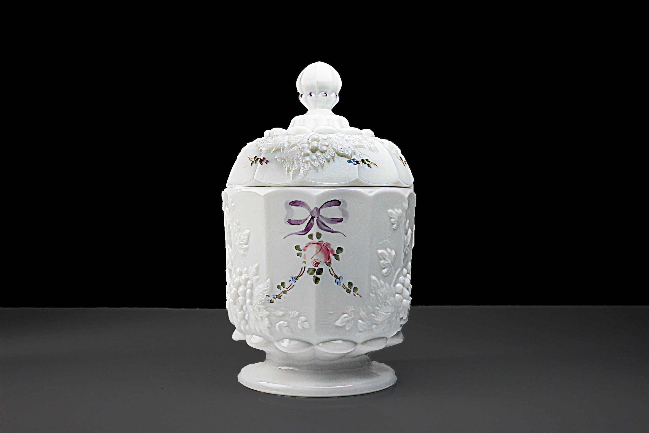 Westmoreland Candy Dish, Roses and Bows, Milk Glass, Embossed Grapevine ...